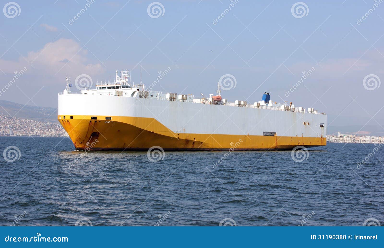 Giant cargo ship in sea stock photo. Image of cargo, mountains - 31190380