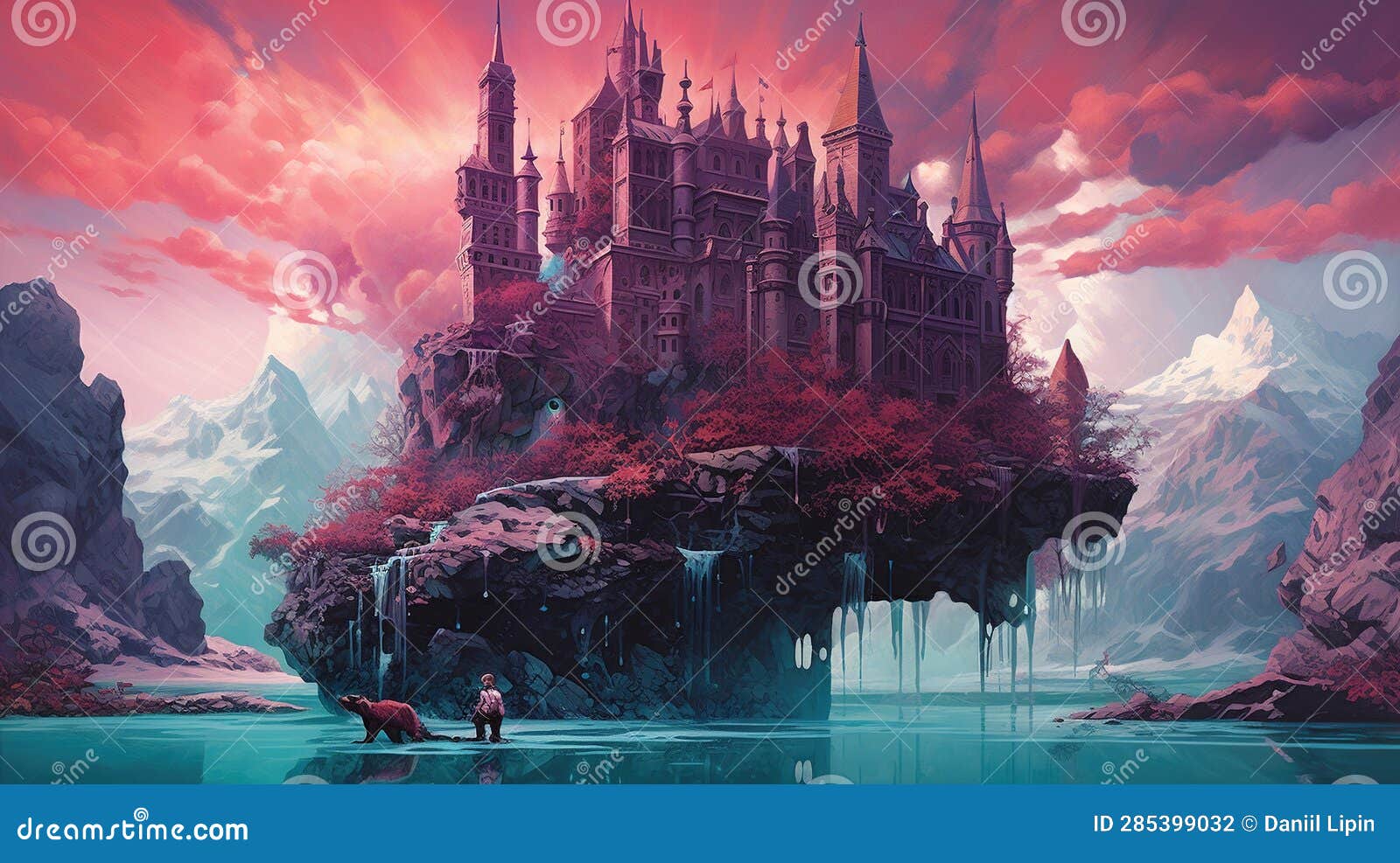 A Giant Castle Floating in a Surreal Landscape Stock Illustration ...