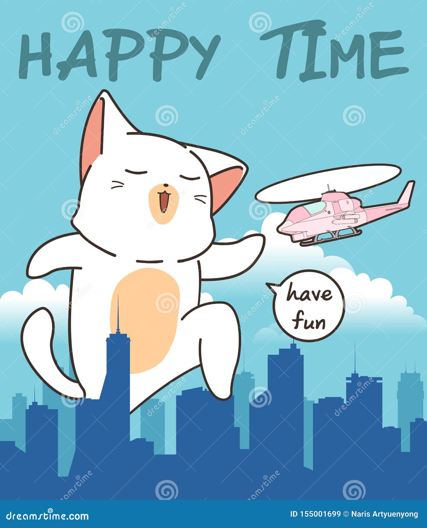 Giant Cat Character is Enjoying with Buildings Stock Vector ...