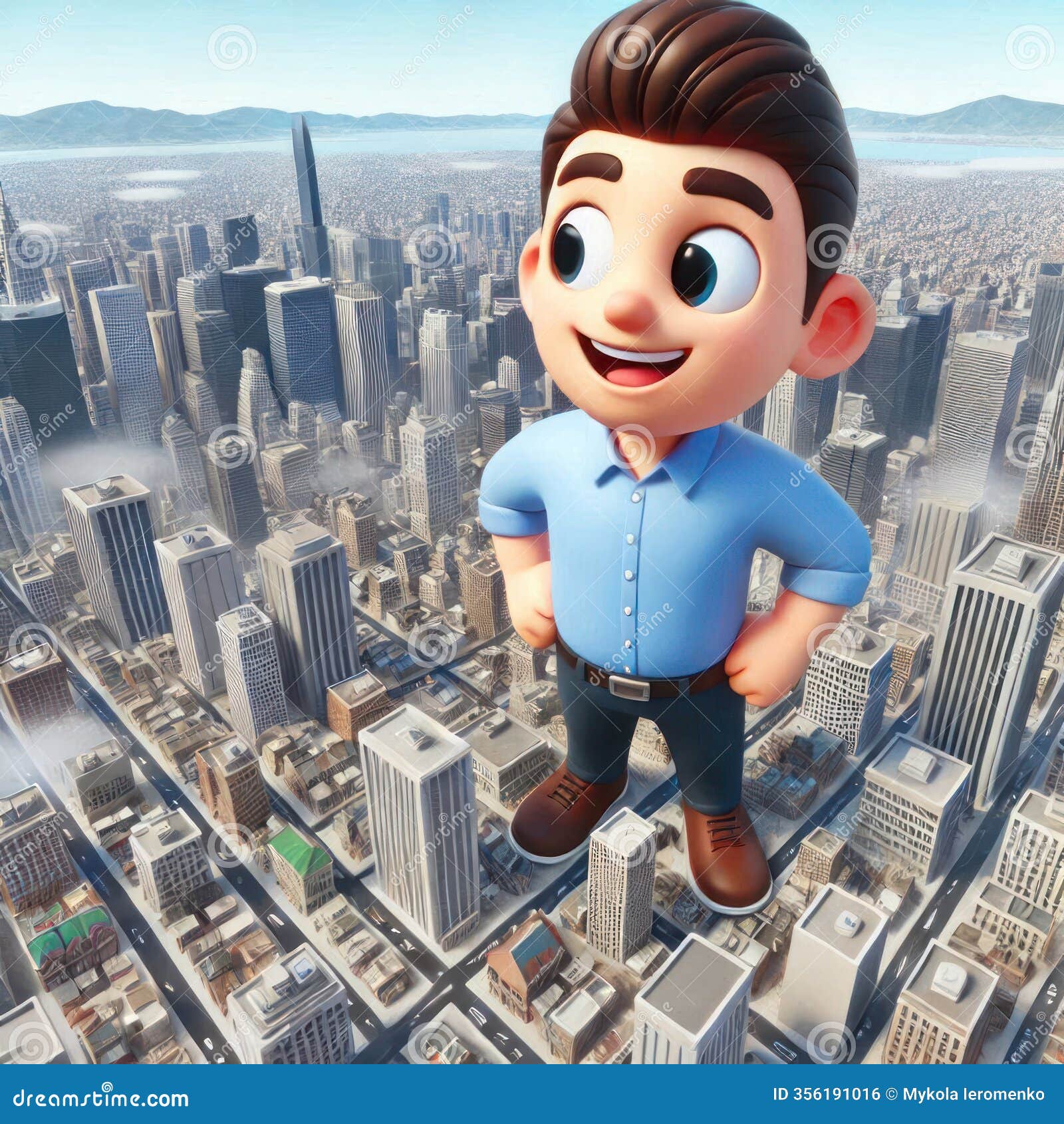 A Giant Character Looks at the Cityscape. Stock Illustration ...