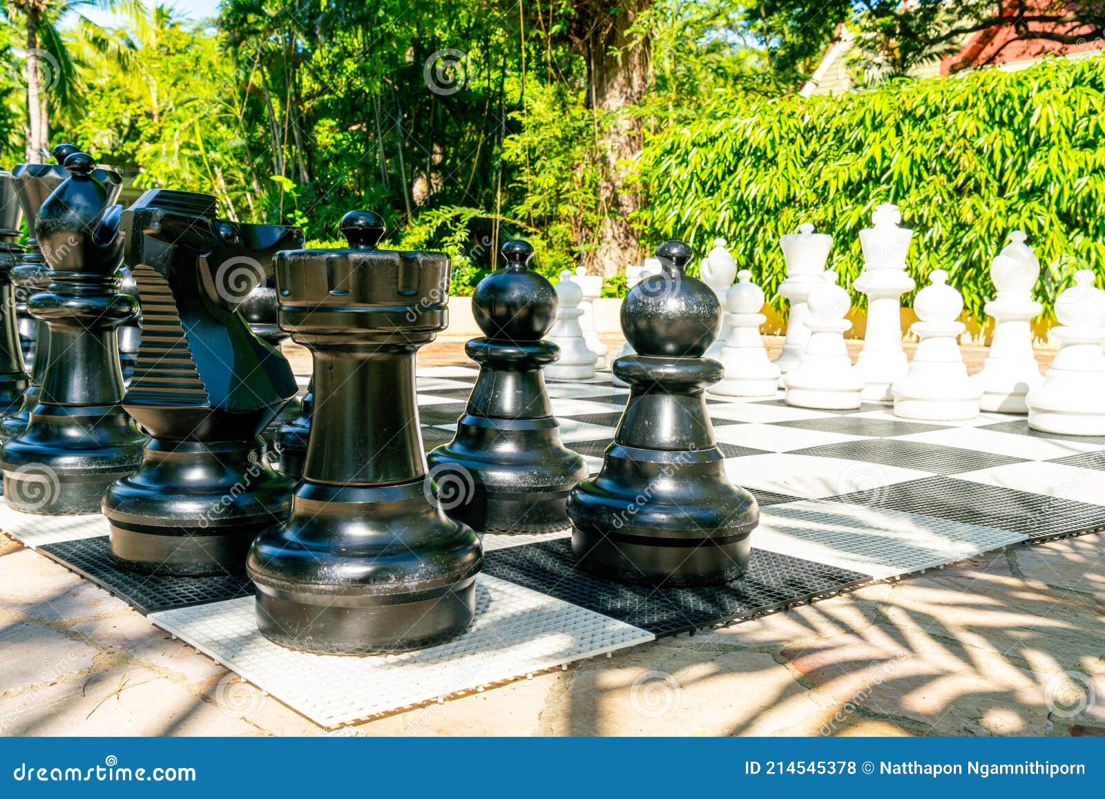 Giant chess on playground stock photo. Image of black - 214545378