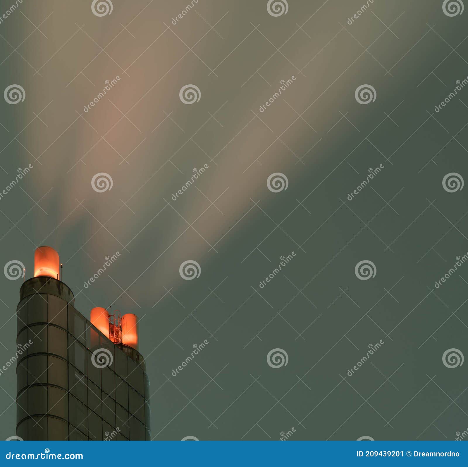 A Giant Chimney in a Garbage Incinerator at Night Stock Image - Image ...