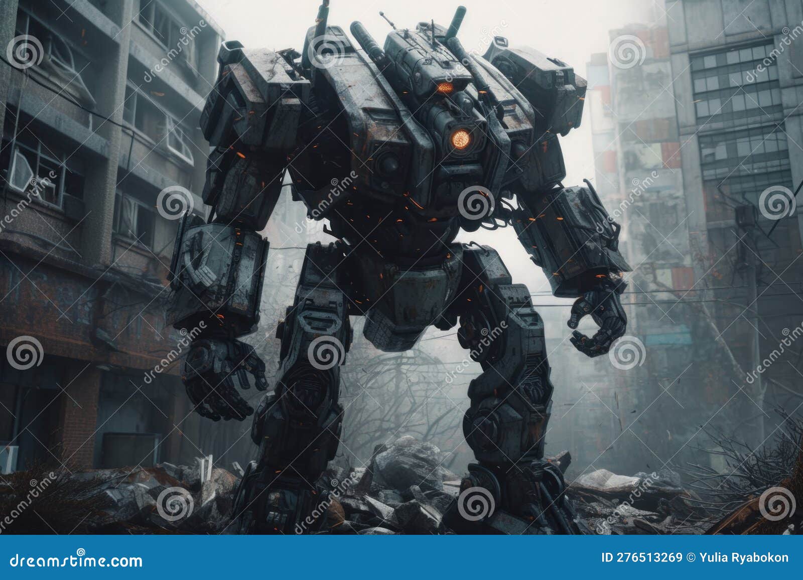 Giant City Destroyed Robot. Generate Ai Stock Illustration ...