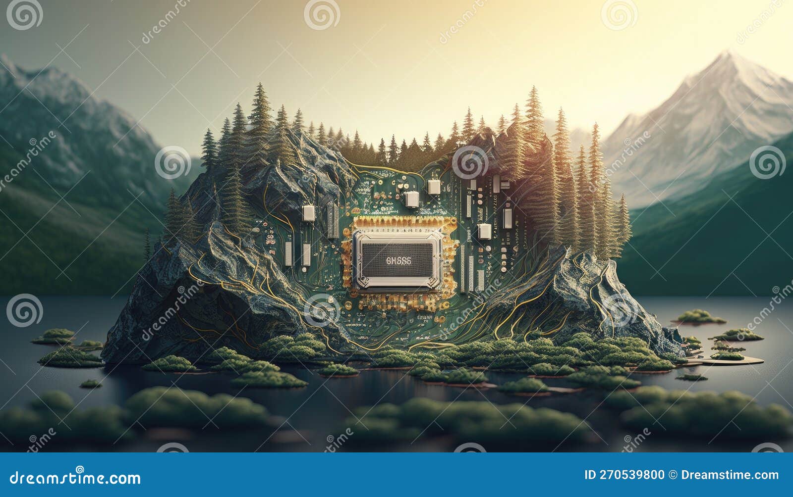Giant Computer in Mountain Valley with Forest, AI Generative Stock ...