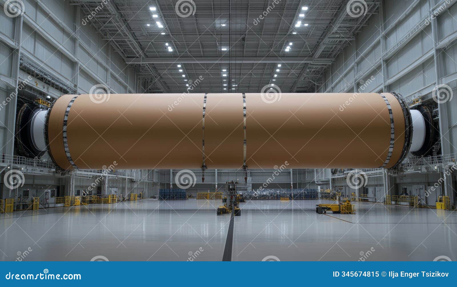 Giant Cylindrical Structure Suspended in Industrial Facility. Aerospace ...