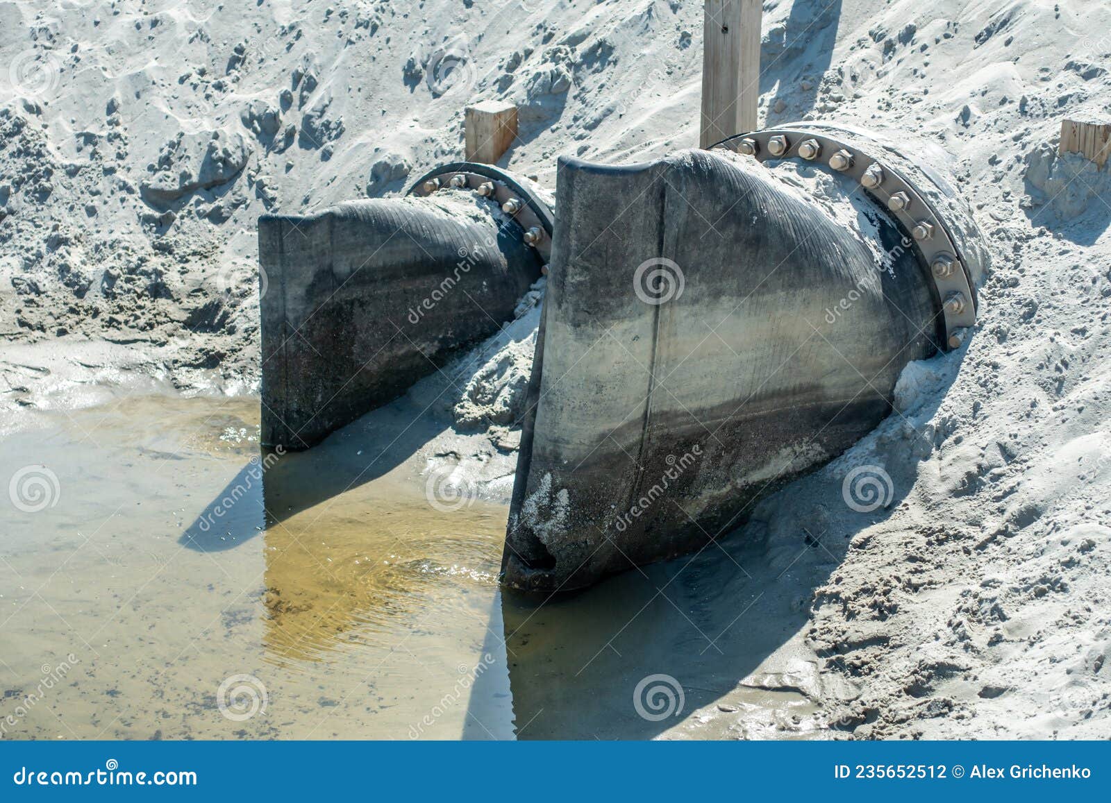Giant Diameter Discharge Water Pipes at the Beach Stock Photo - Image ...