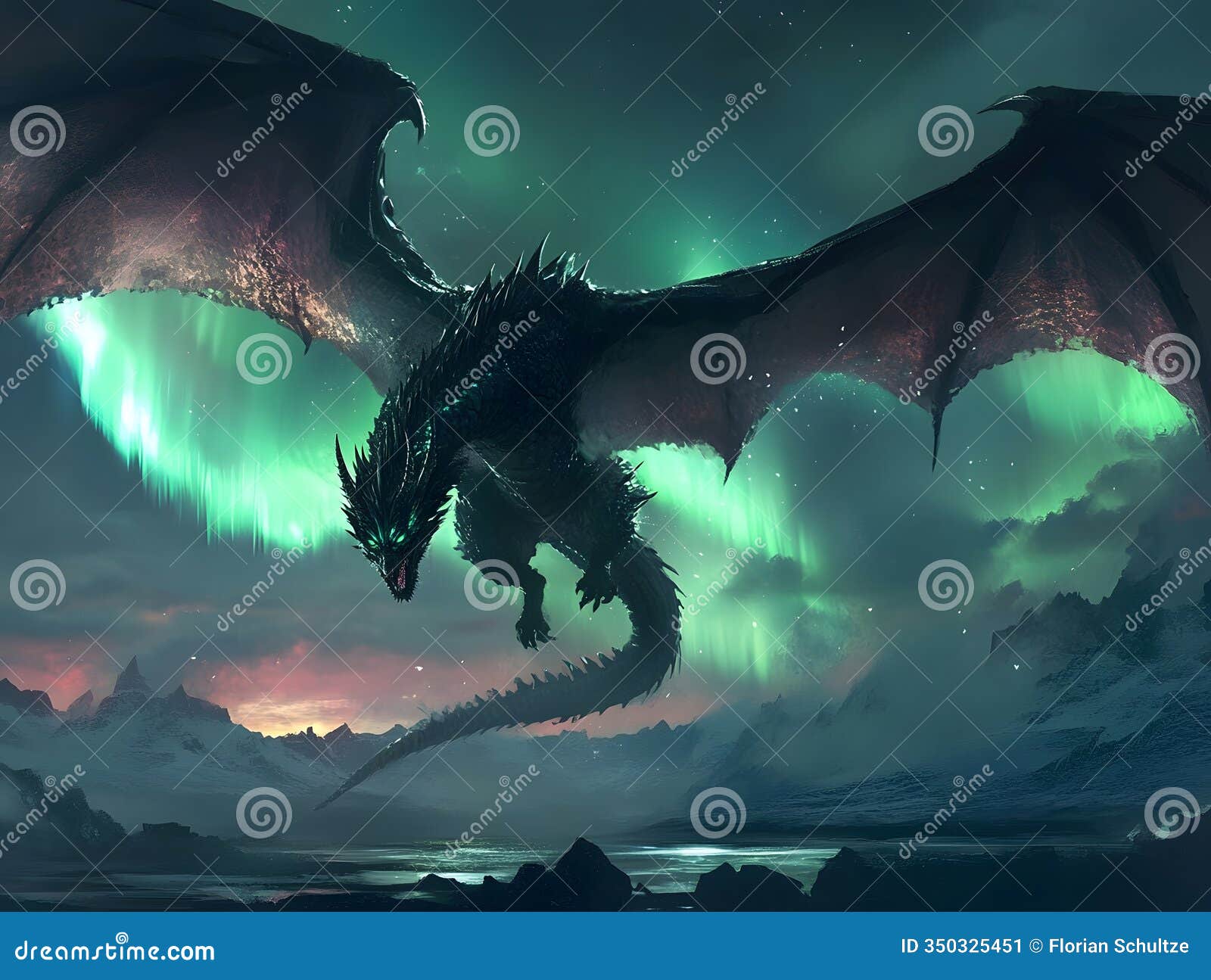 A Giant Dragon Stands In The Mountains On The City Royalty-Free Stock ...