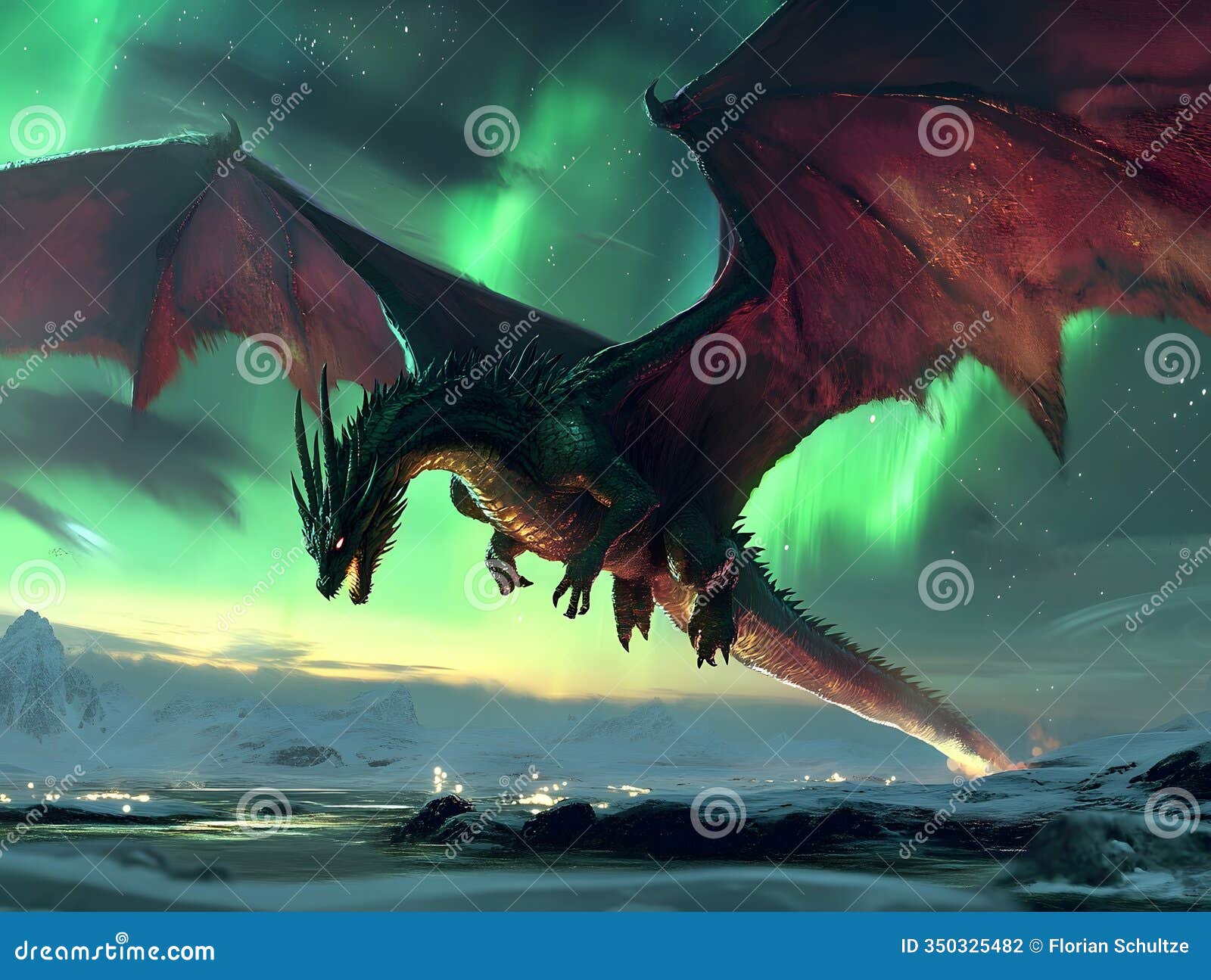 A Giant Dragon Stands In The Mountains On The City Royalty-Free Stock ...