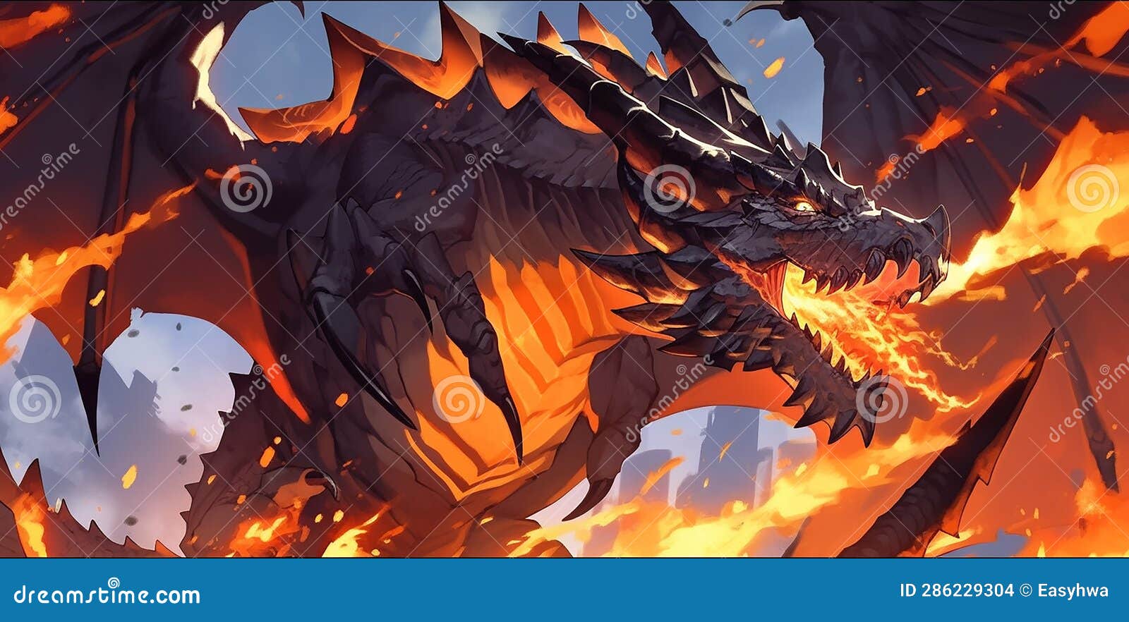 A Giant Dragon is Spewing Fire Stock Illustration - Illustration of ...