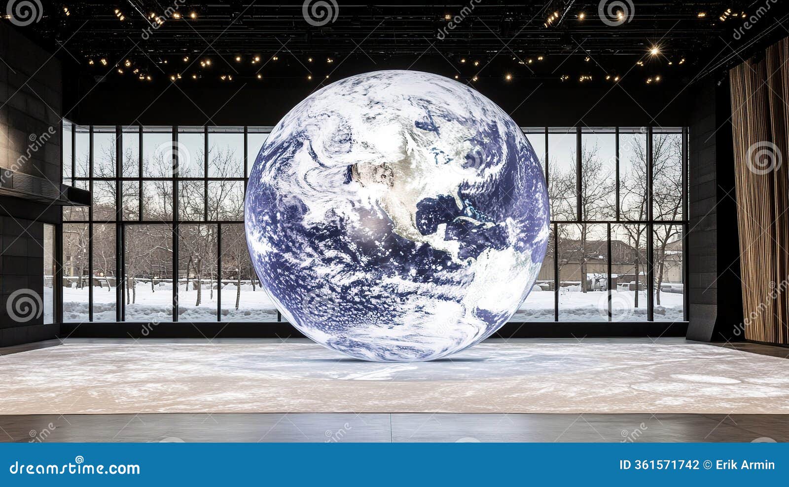 Giant Earth Globe Indoor Exhibit, Winter View Stock Photo - Image of ...