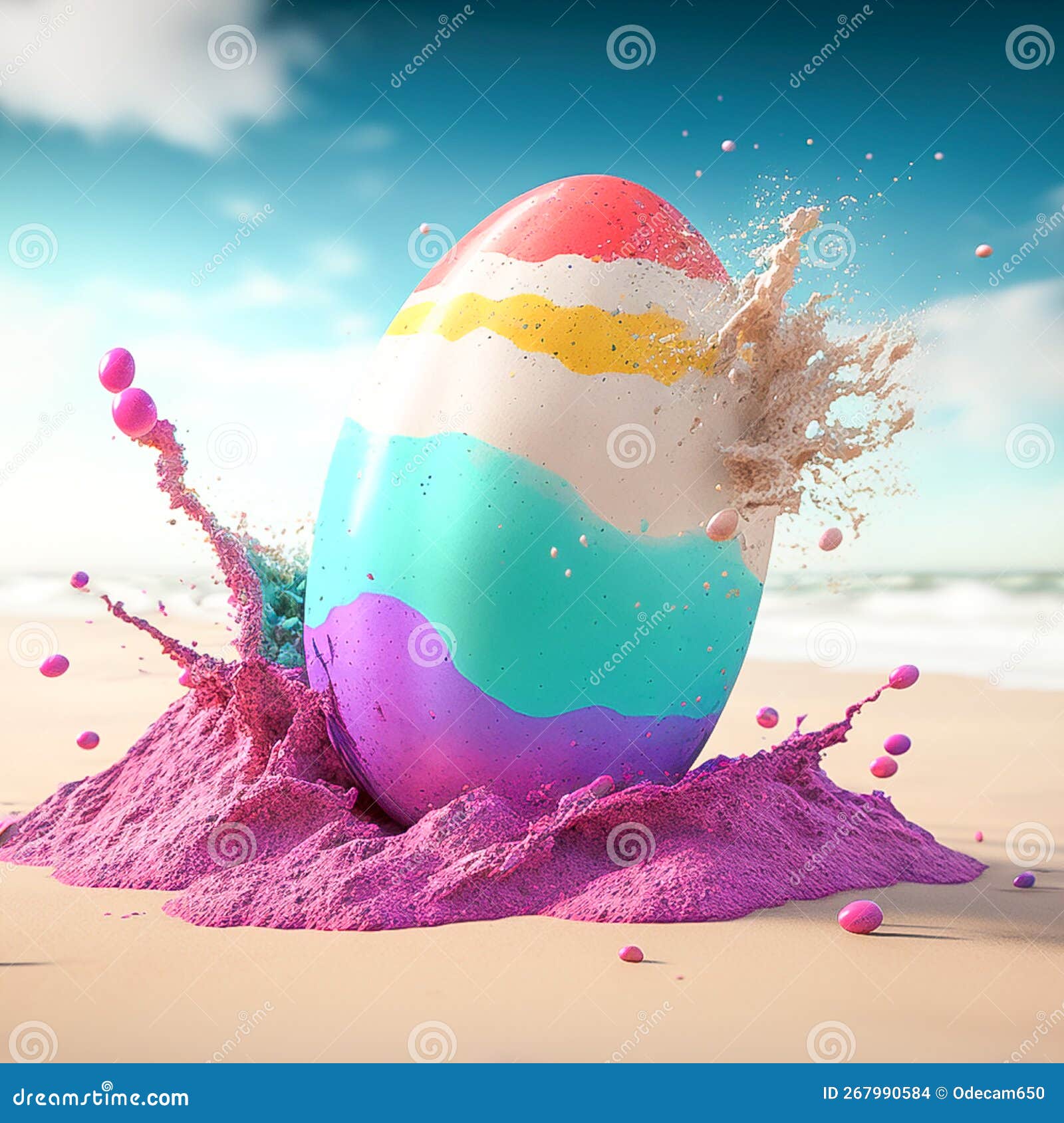 Giant Easter Egg with Splash Effect on the Beach Stock Illustration - Illustration of splash ...