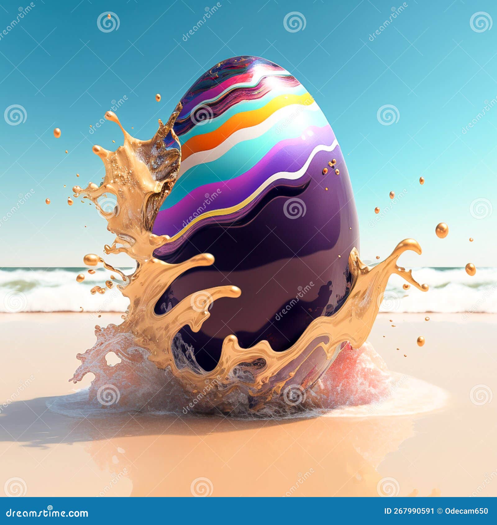 Giant Easter Egg with Splash Effect on the Beach Stock Illustration - Illustration of beach ...