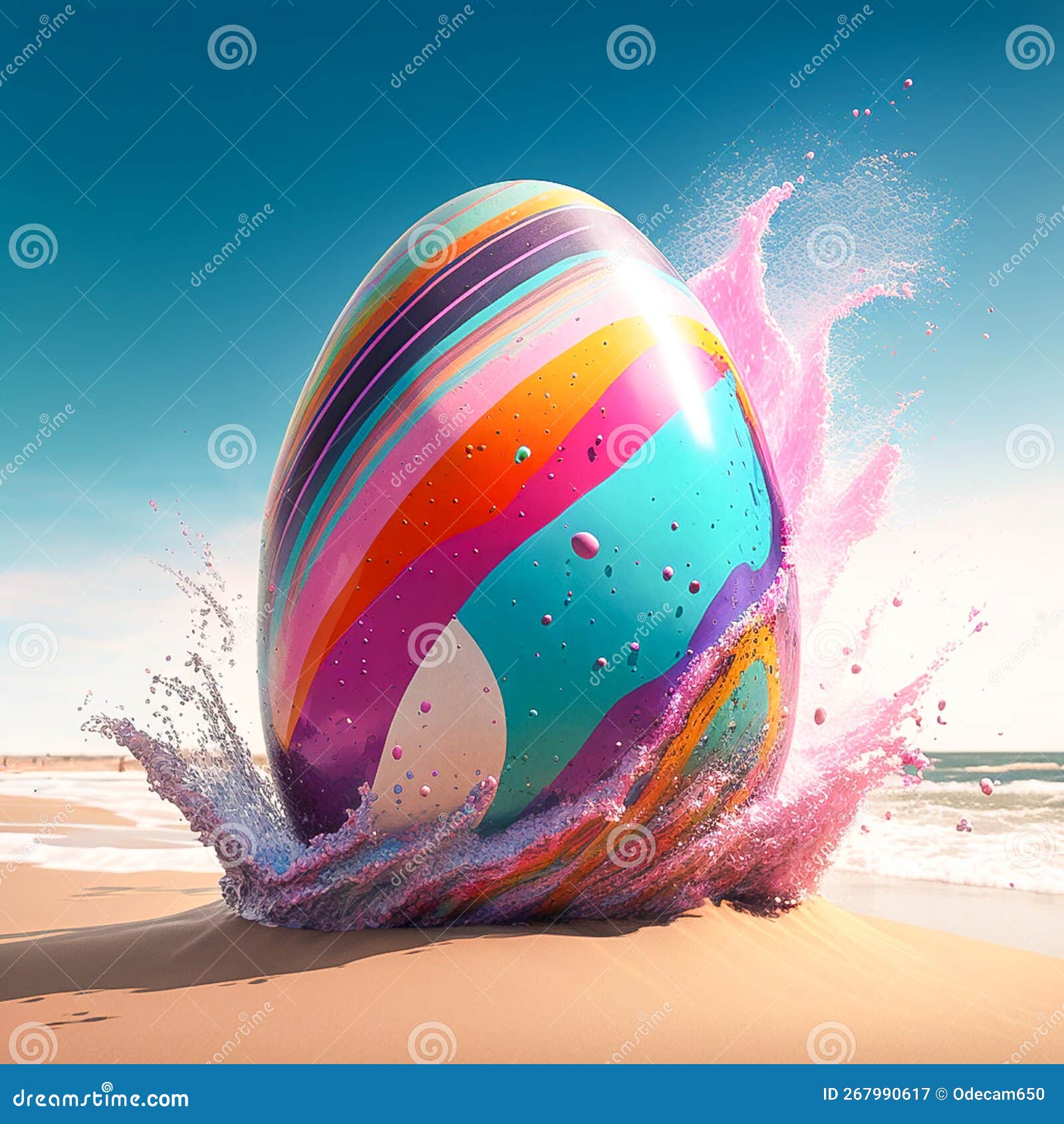 Giant Easter Egg with Splash Effect on the Beach Stock Illustration ...