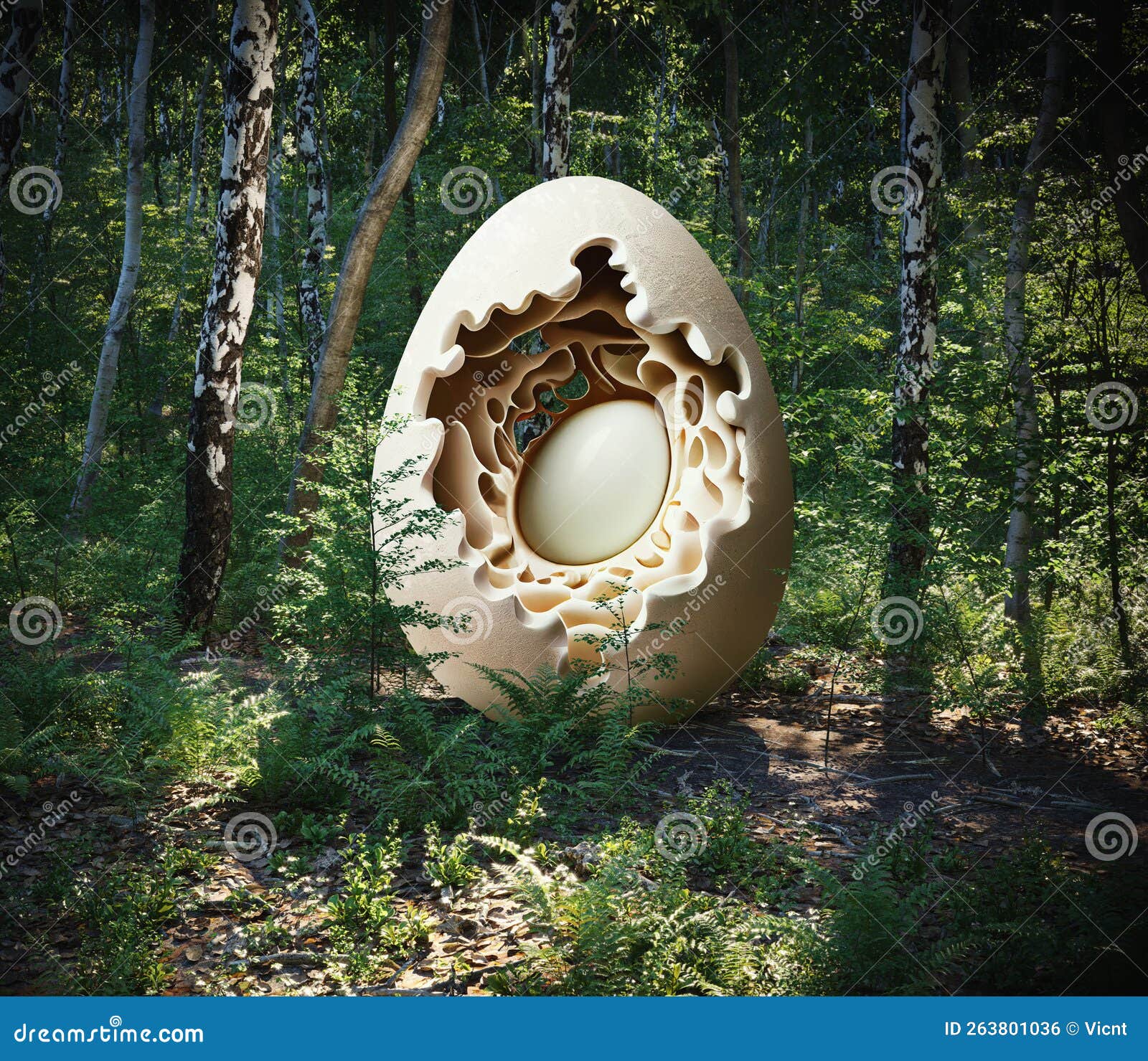 Giant egg in the forest stock photo. Image of shell - 263801036