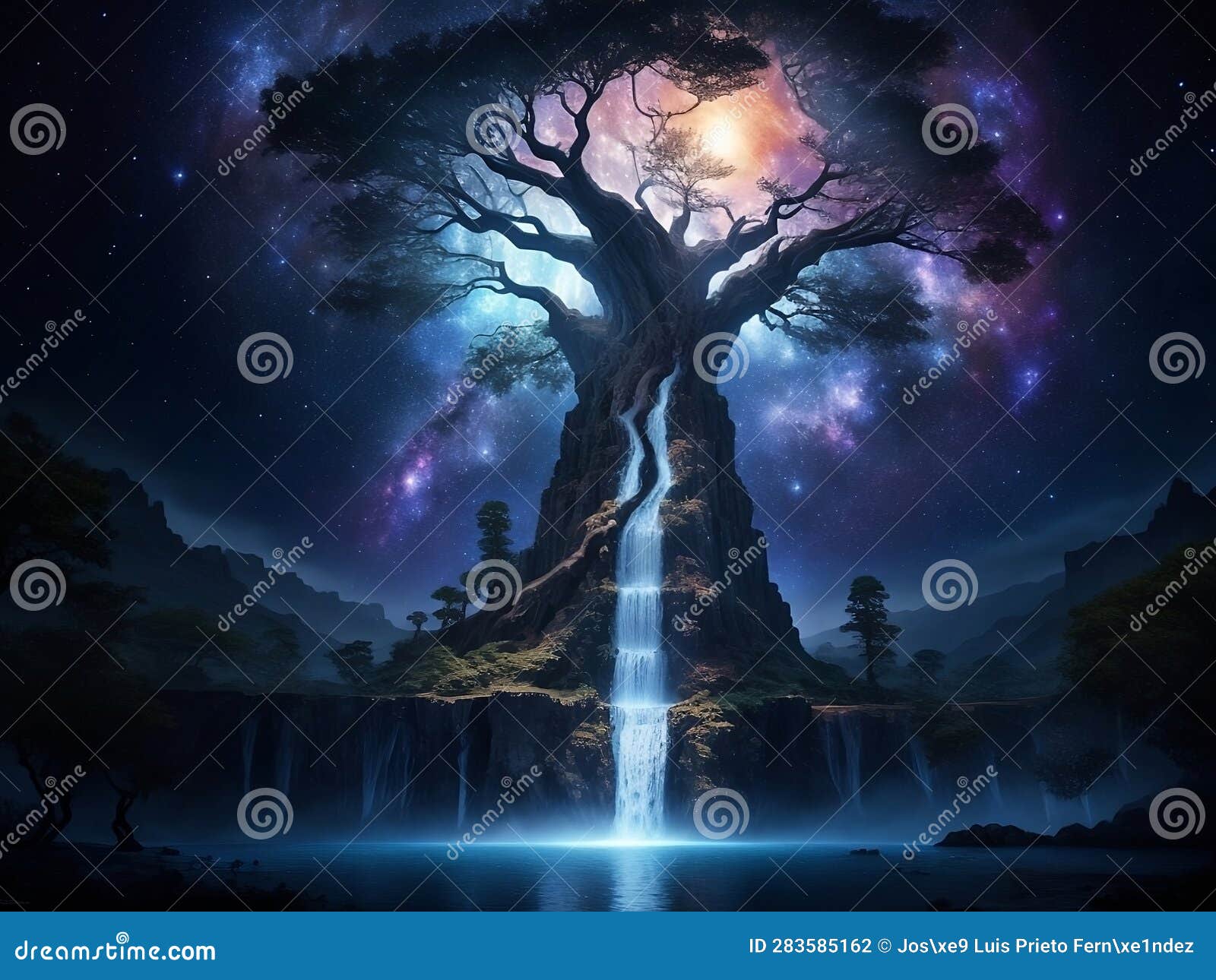 Giant fantasy tree stock illustration. Illustration of darkness - 283585162