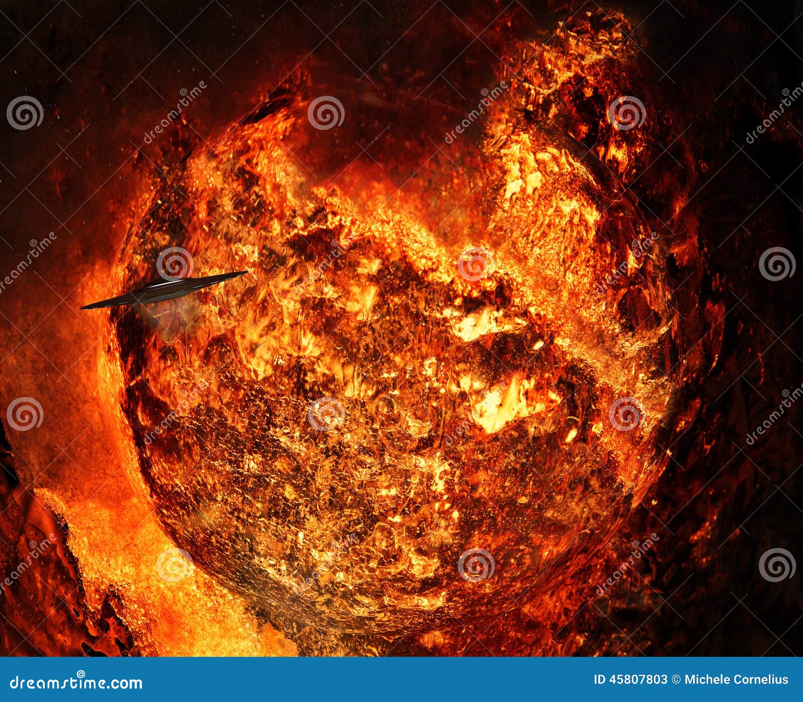 Giant Fireball with Spaceship Stock Image - Image of fantasy, fire ...