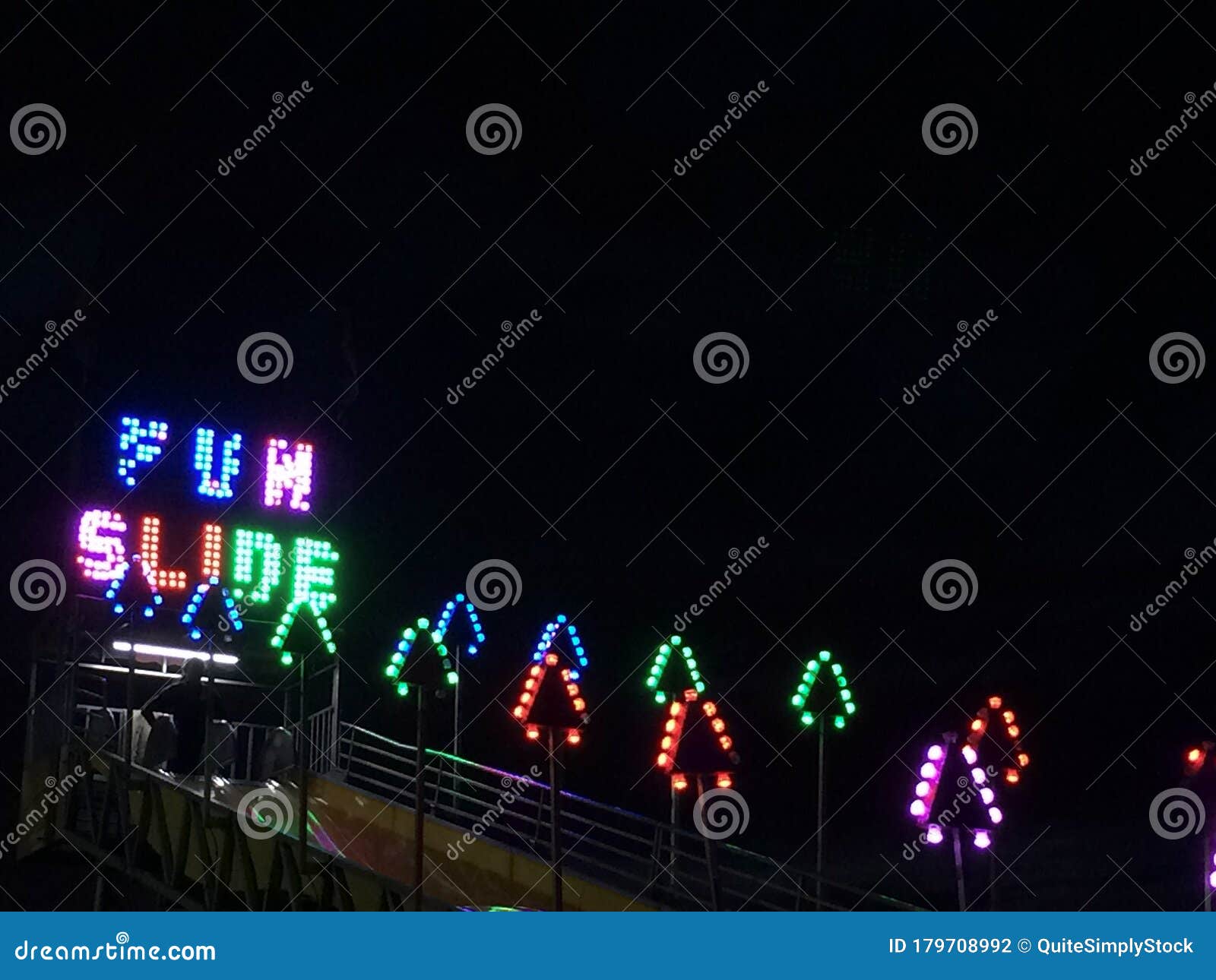 Giant Fun Slide Ride at Fairgrounds at Night Editorial Photography ...