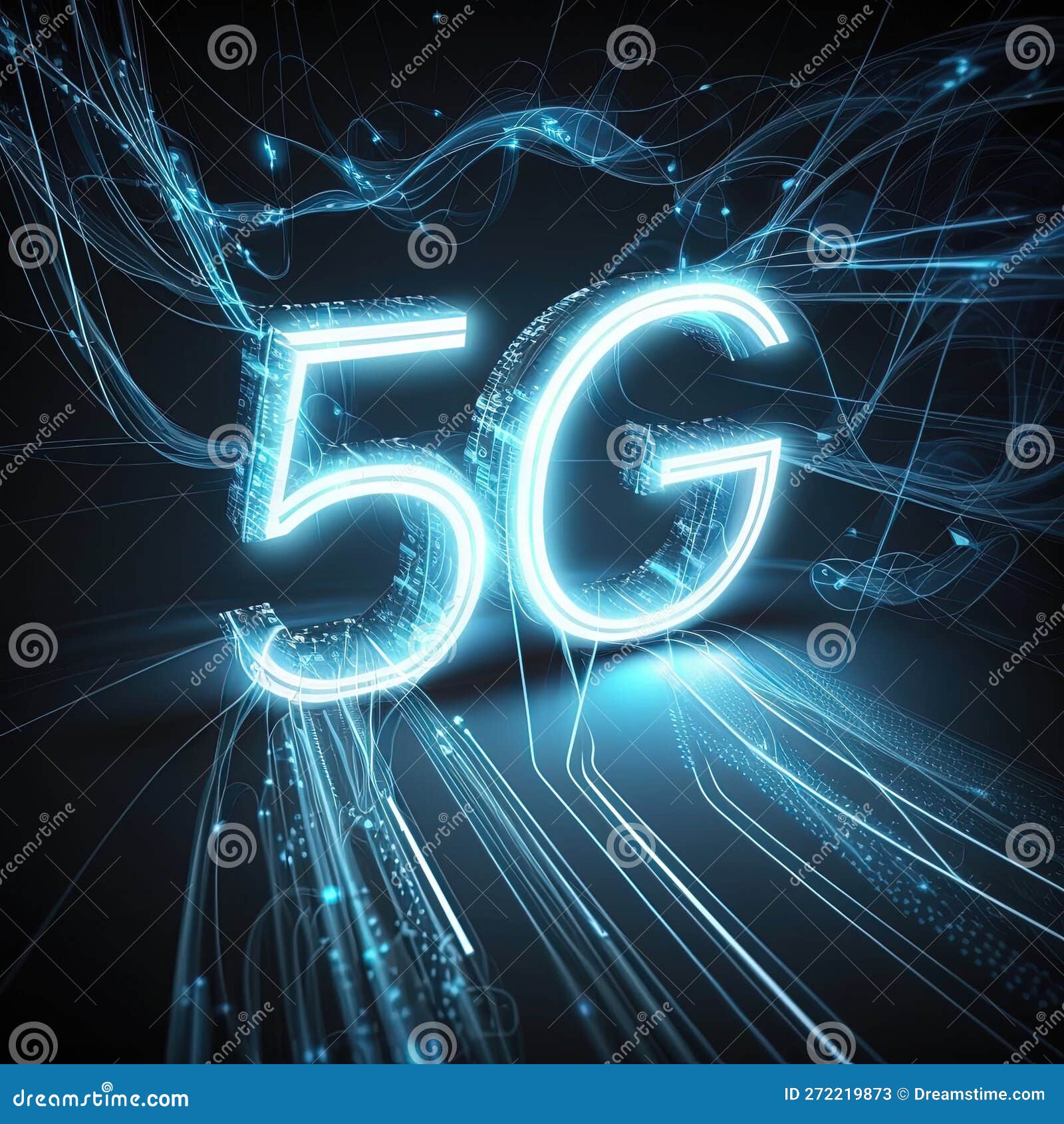 Giant 5G in Glowing 3d Neon Look in Blue. Generative AI Stock ...
