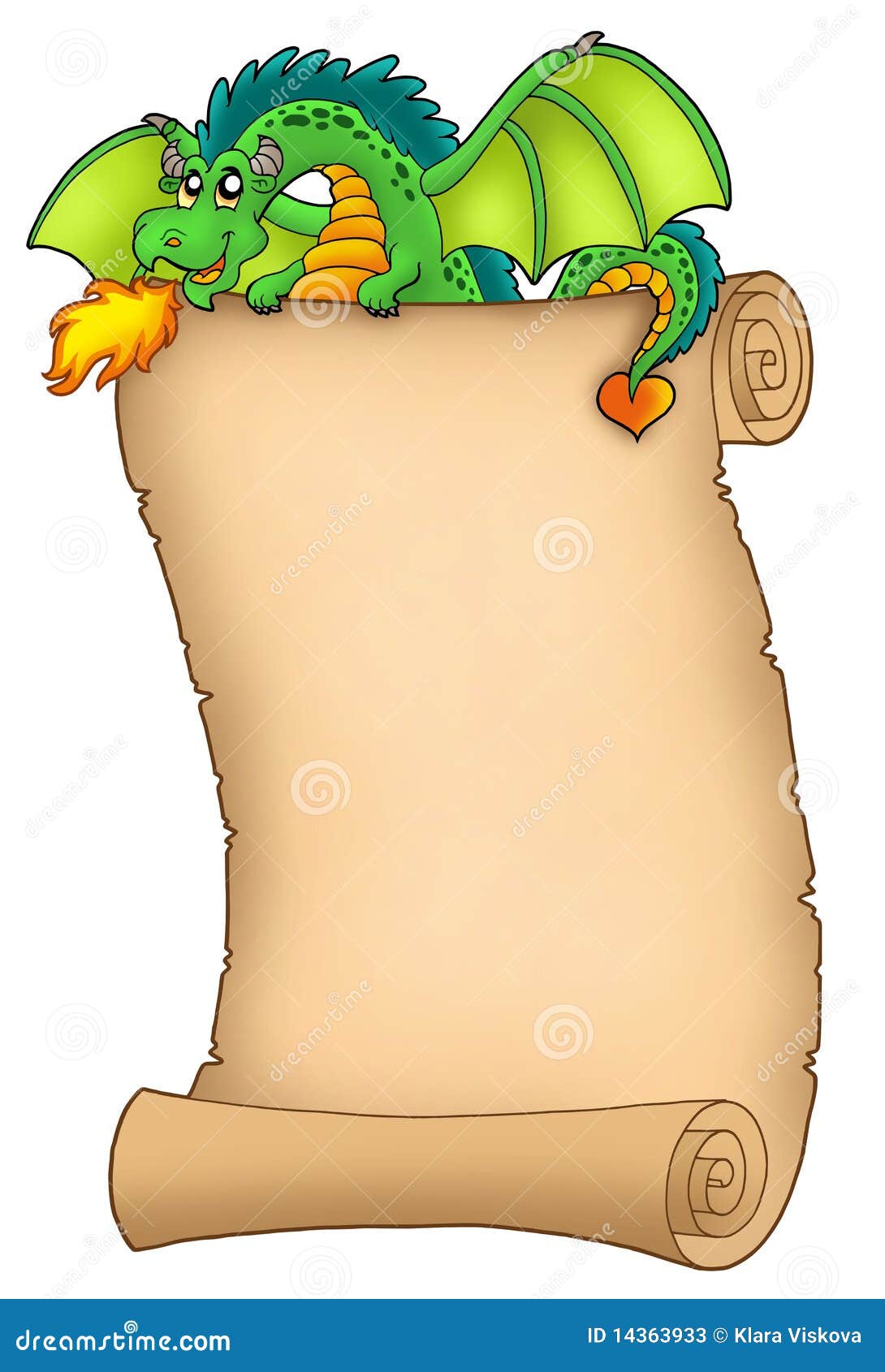 Giant Green Dragon Holding Scroll Stock Illustration - Illustration of ...