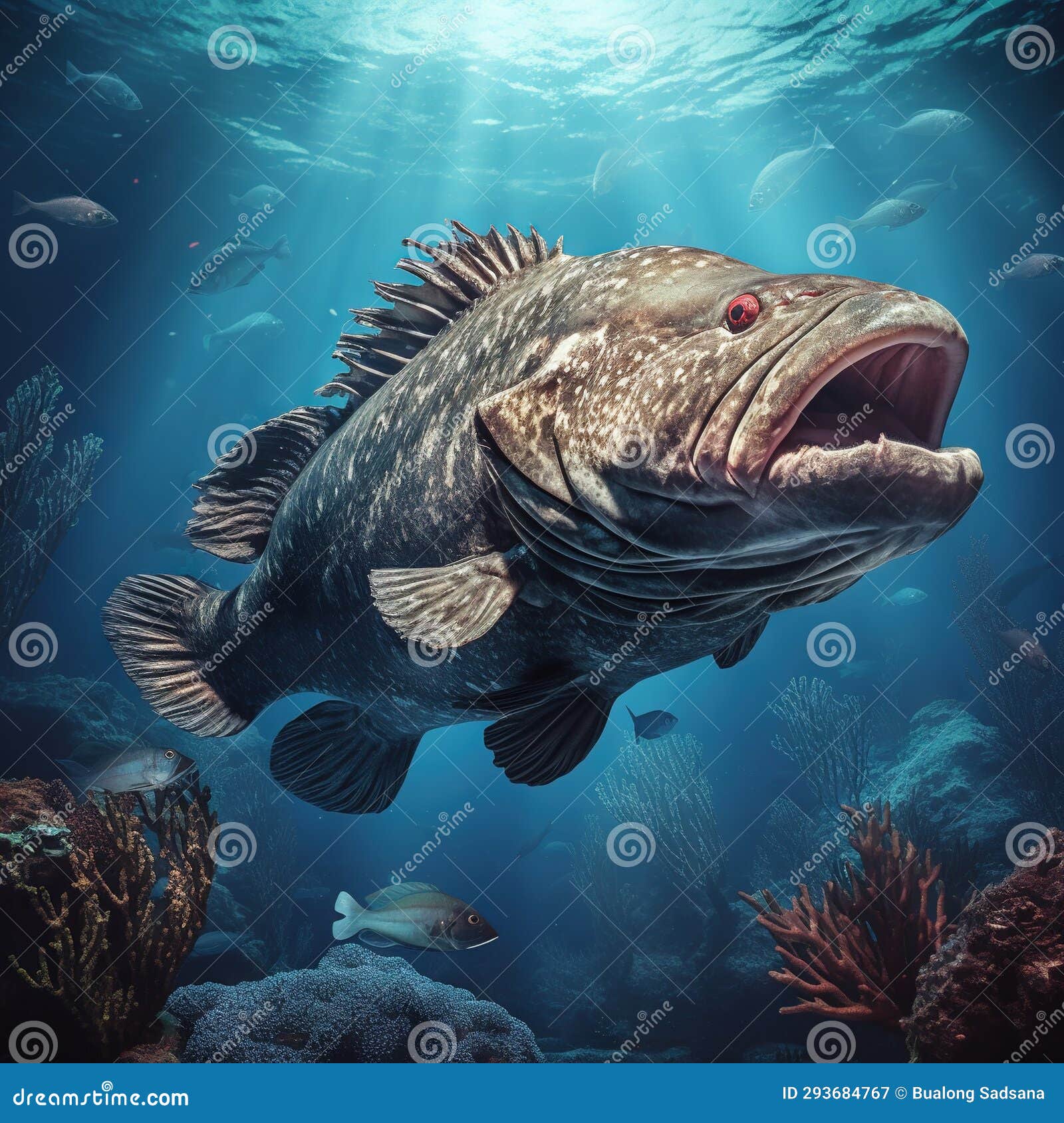 Giant Grouper Epinephelus Lanceolatus Hawaii Fish Cartoon Drawing ...