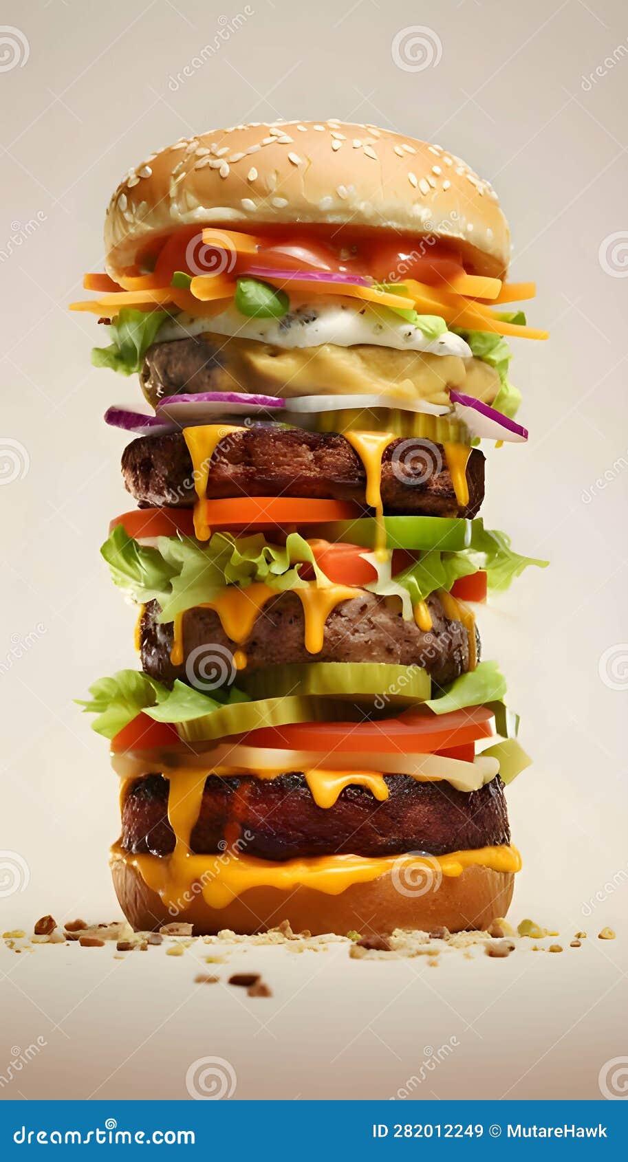 A Giant Hamburger with Many Layers Stock Illustration - Illustration of ...