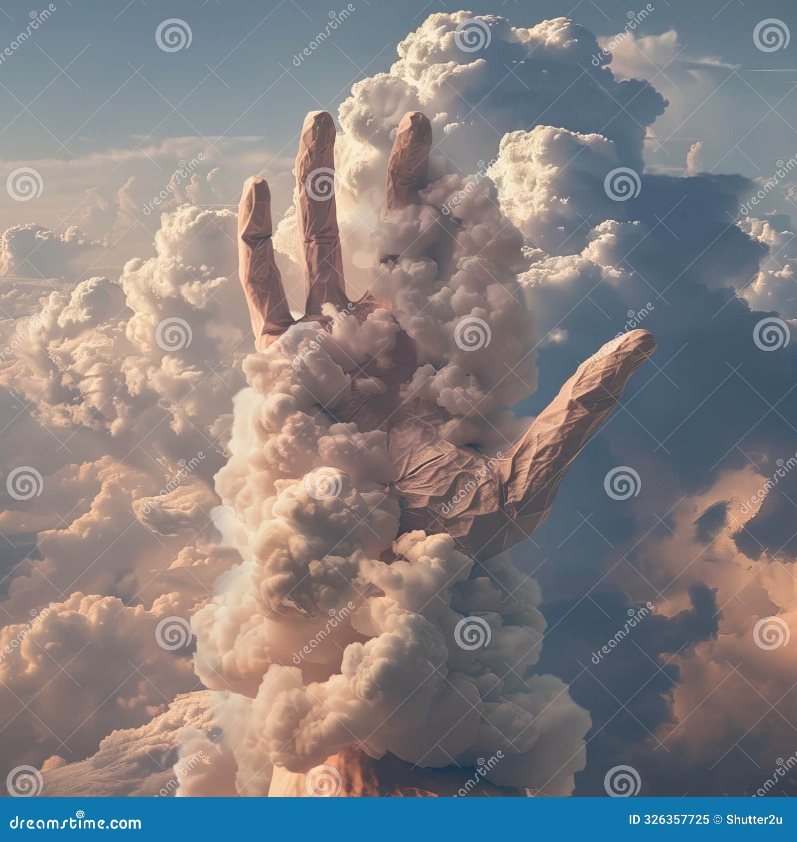 A Giant Hand Reaching Out from the Clouds Stock Illustration ...