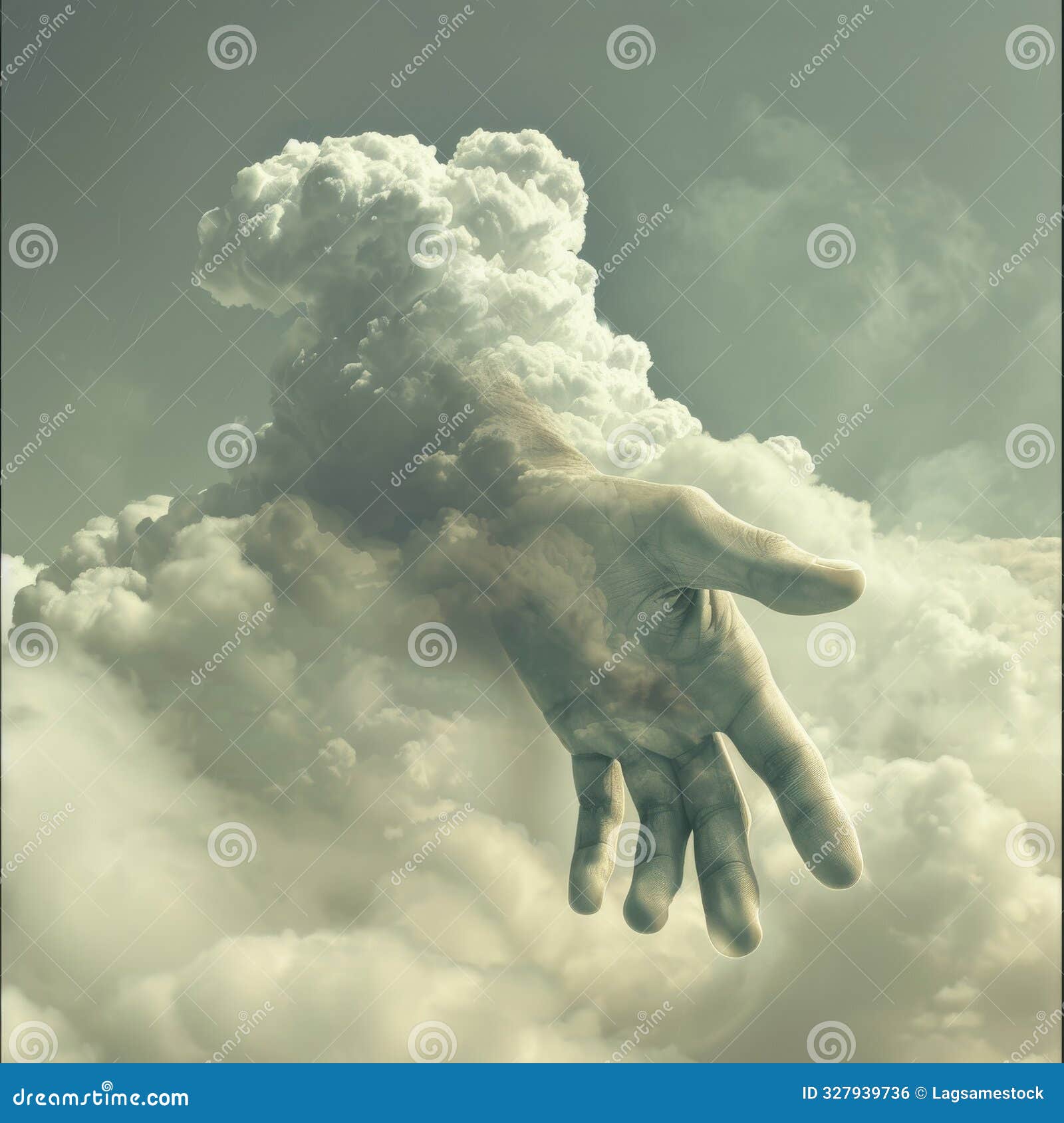 A Giant Hand Reaching Out from the Clouds Stock Illustration ...