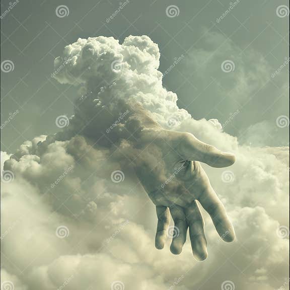 A Giant Hand Reaching Out from the Clouds Stock Illustration ...