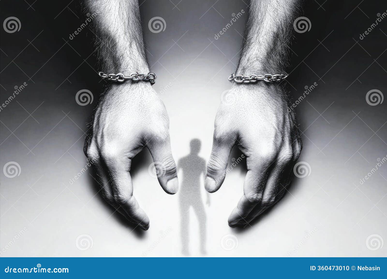 Giant Handcuffed Hands Over Shadowed Figure Symbolizing Control and ...
