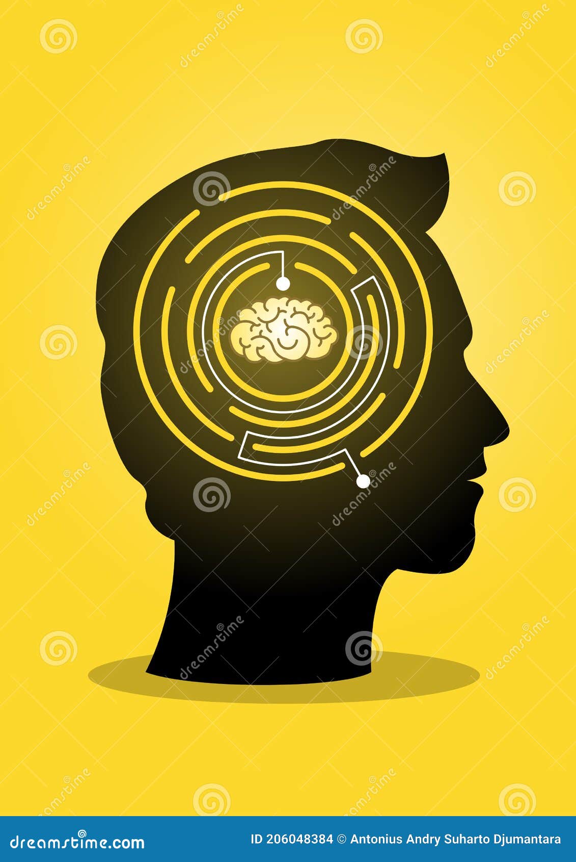 Giant Head and Labyrinth Maze Stock Vector - Illustration of silhouette ...