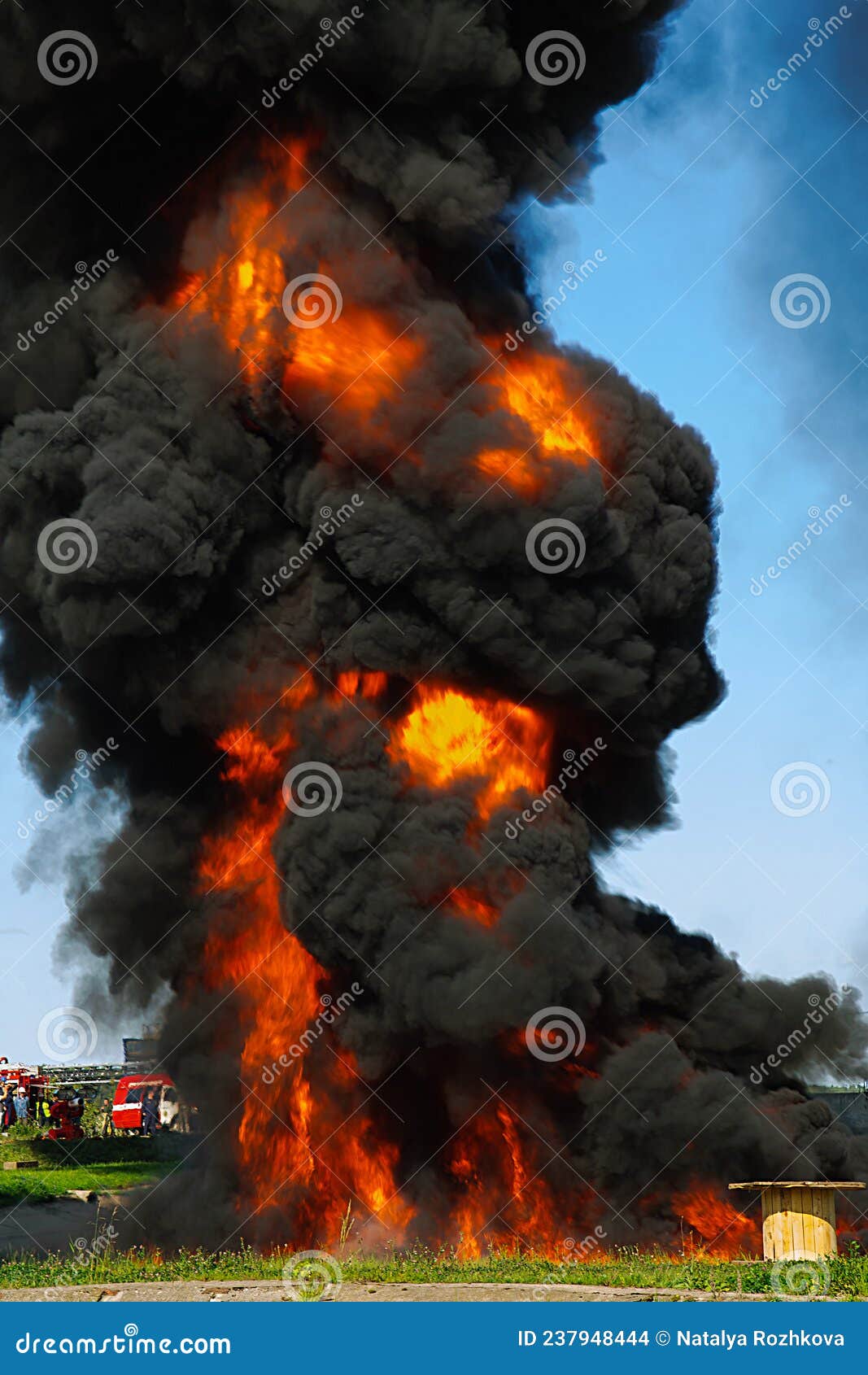 A Giant High Fire with Black Smoke of Burning Oil. Stock Photo - Image ...
