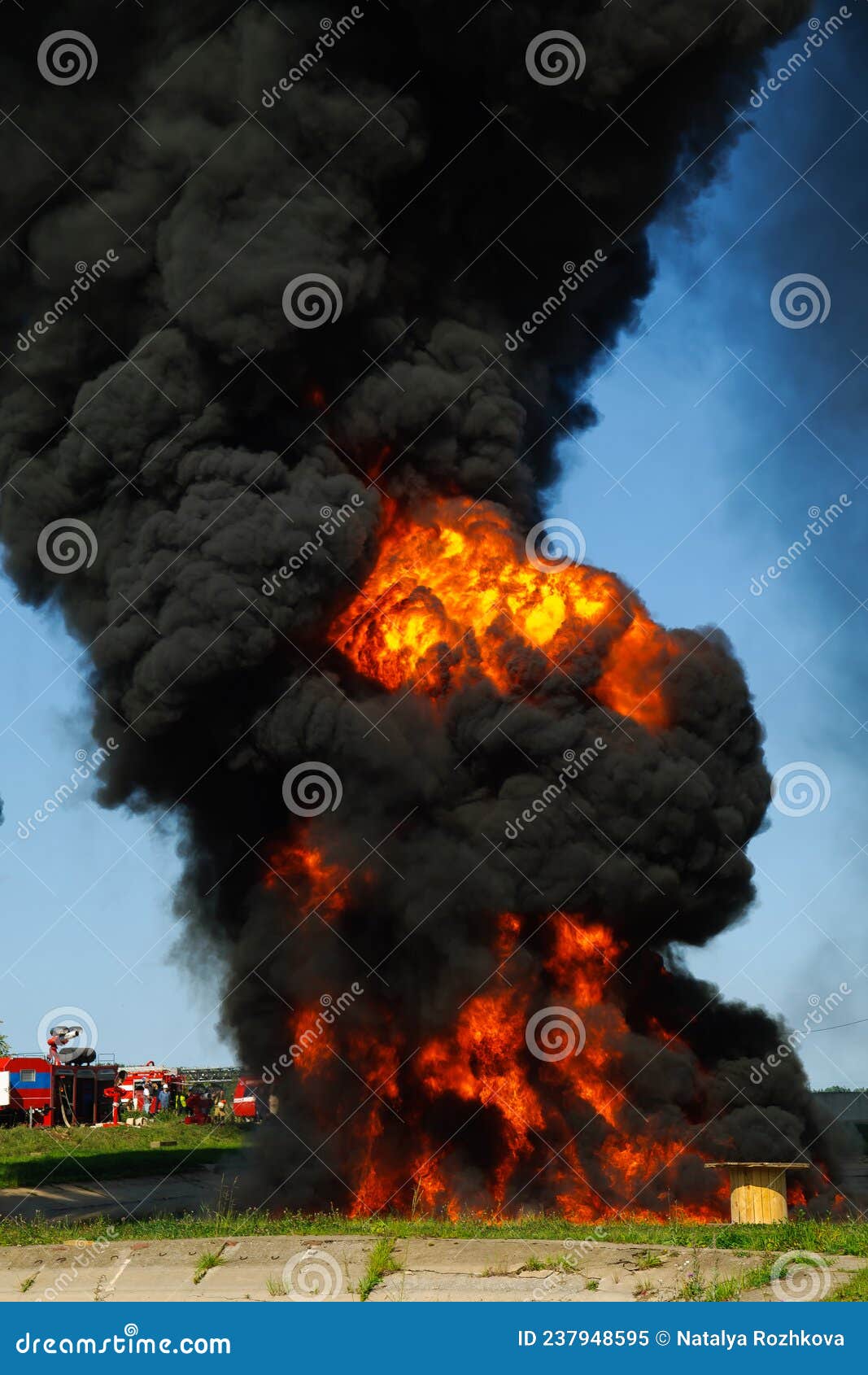 A Giant High Fire with Black Smoke of Burning Oil. Stock Image - Image ...
