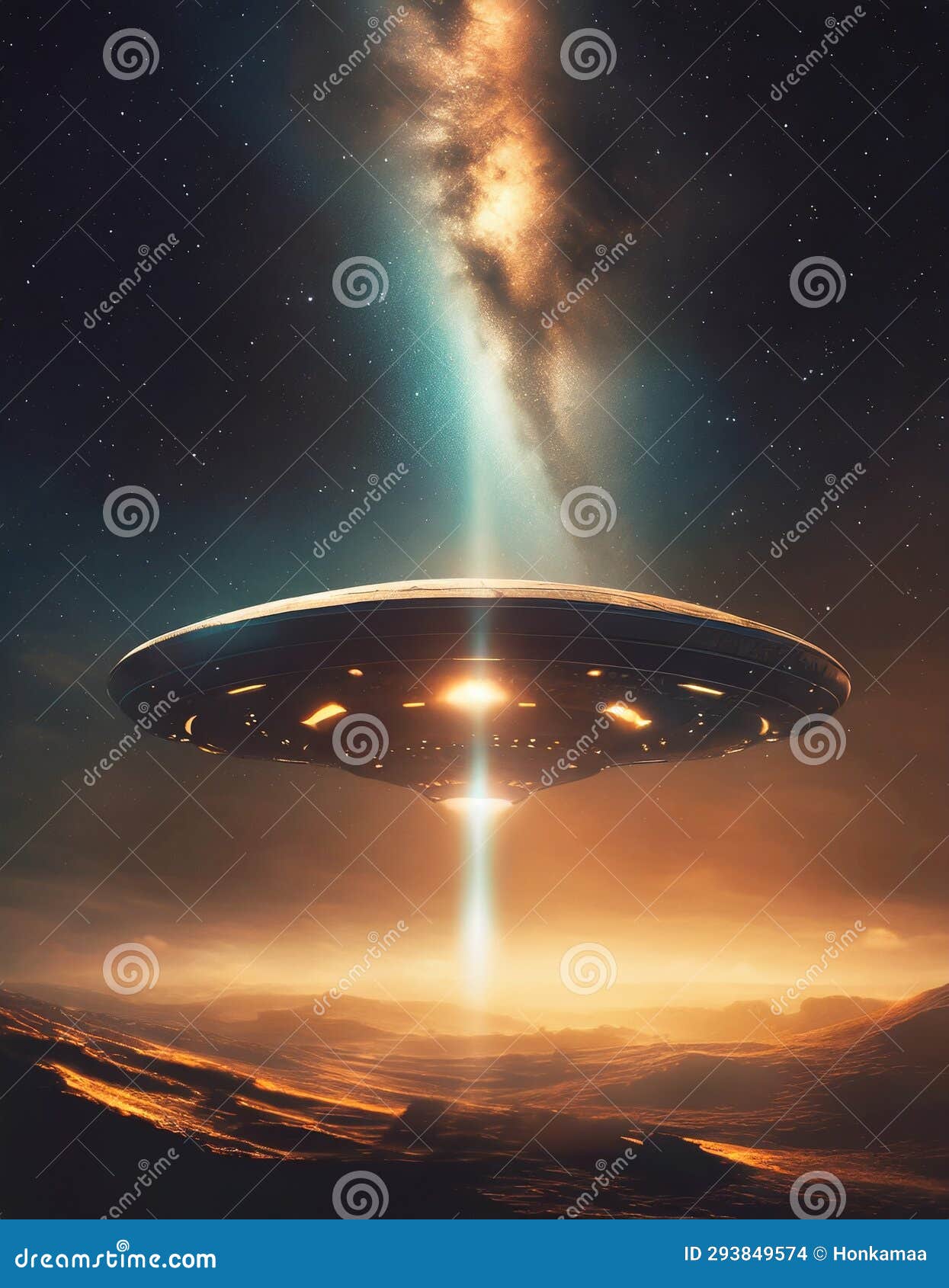 A giant hovering UFO stock illustration. Illustration of dust - 293849574