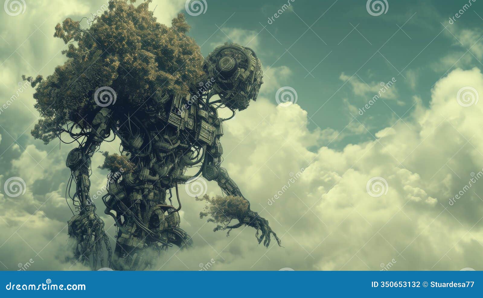 Giant Humanoid Robot with Integrated Trees in Cloudy Sky Stock Photo ...