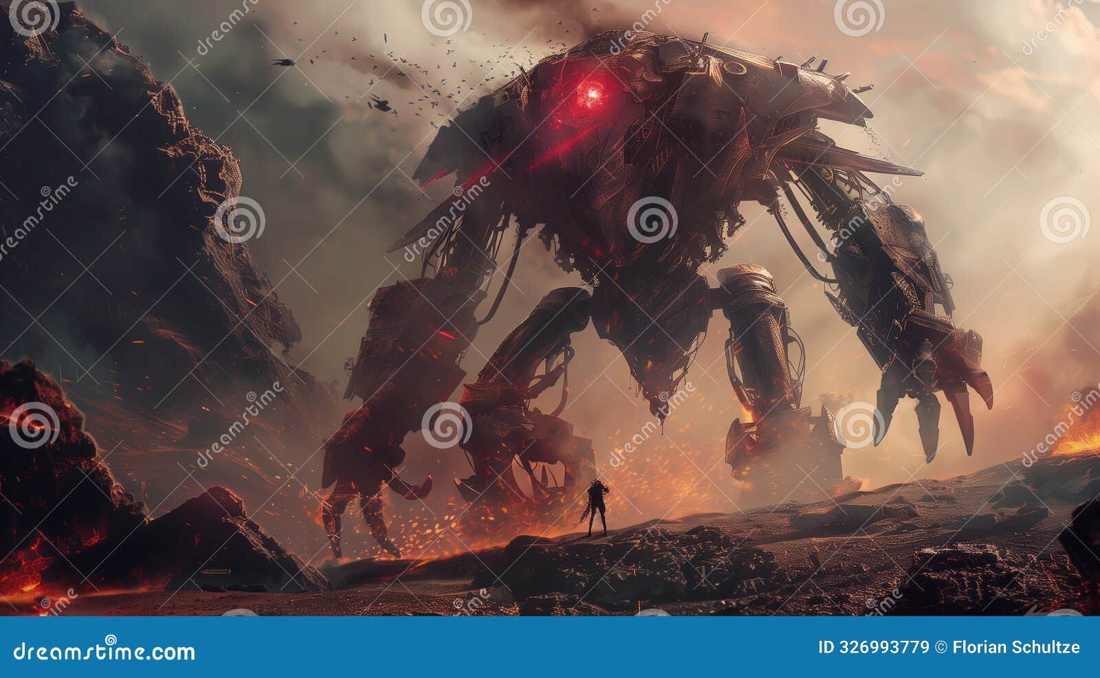 Giant Mech Battling A Colossal Monster Royalty-Free Stock Image ...