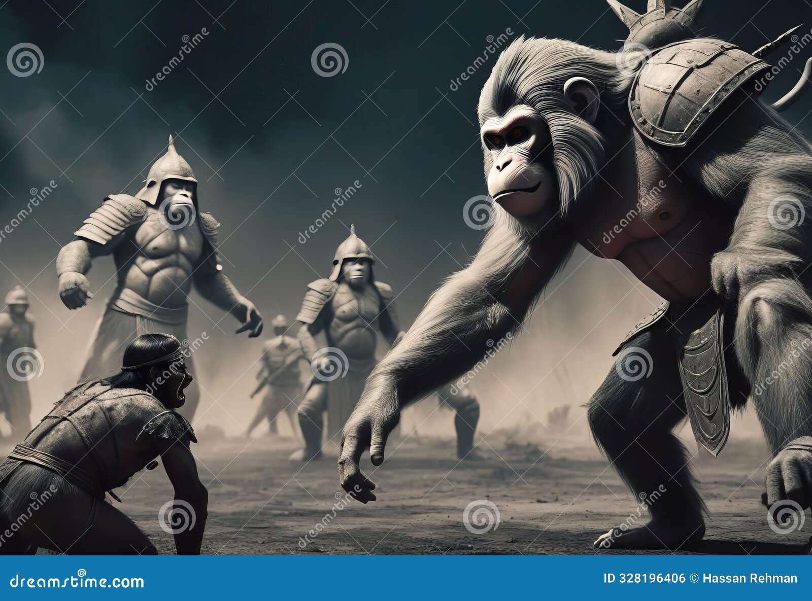 Giant Monkey Wearing Armor Fighting Stock Illustration - Illustration ...