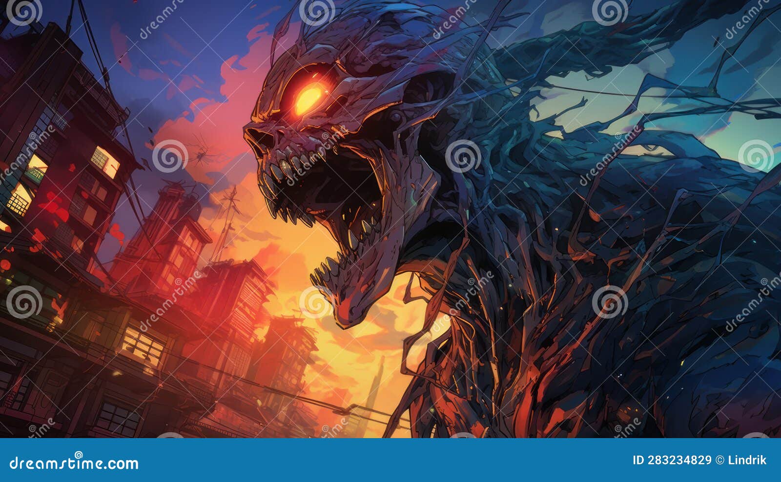 Giant monster from hell stock illustration. Illustration of battle ...