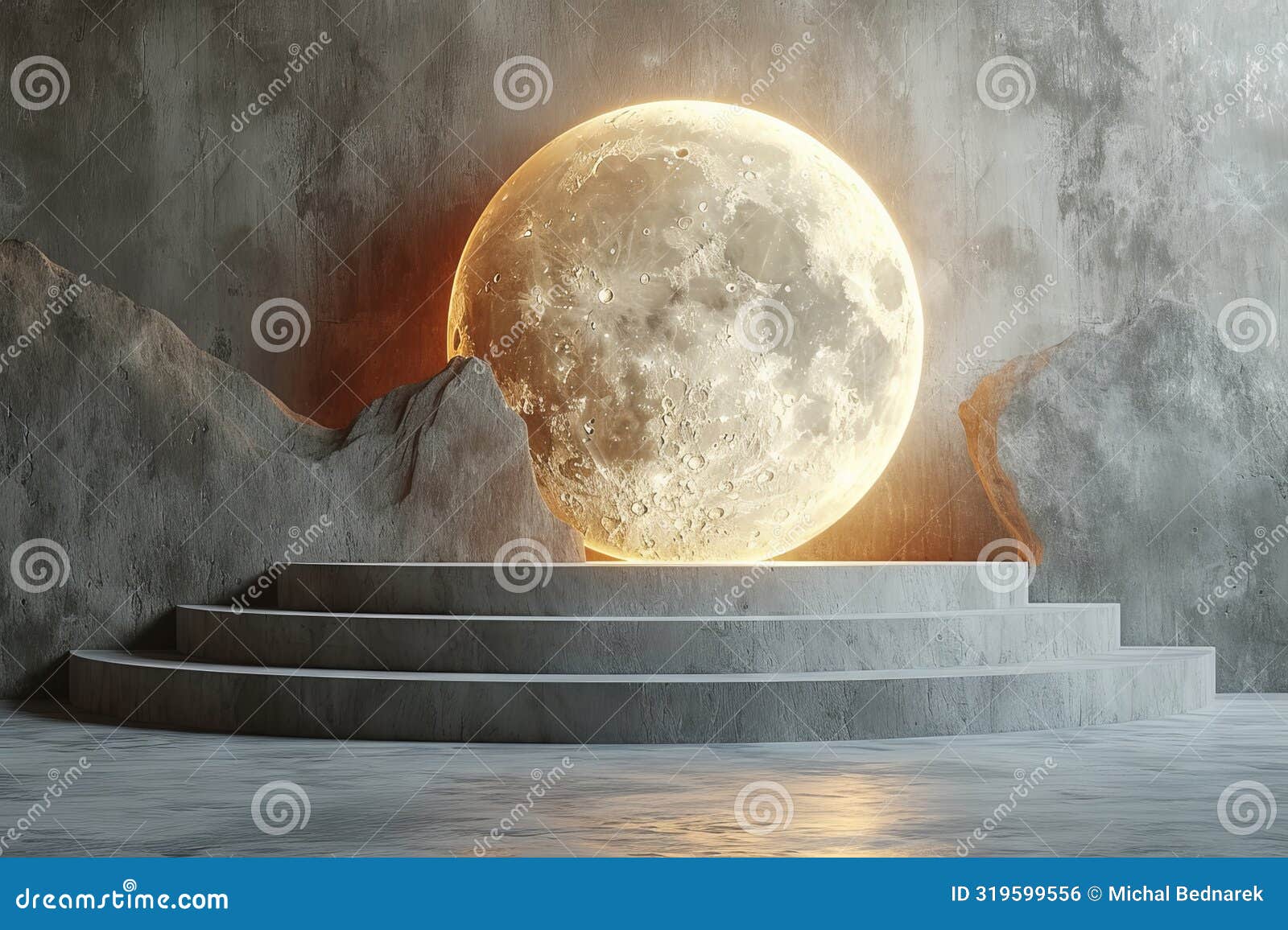 Giant Moon Illuminating Steps Against Textured Backdrop Stock ...