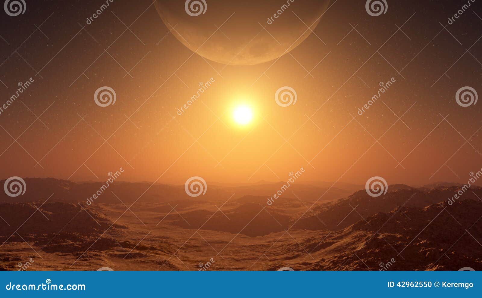 Giant Moon Over Desert Sunset Stock Illustration - Illustration of ...