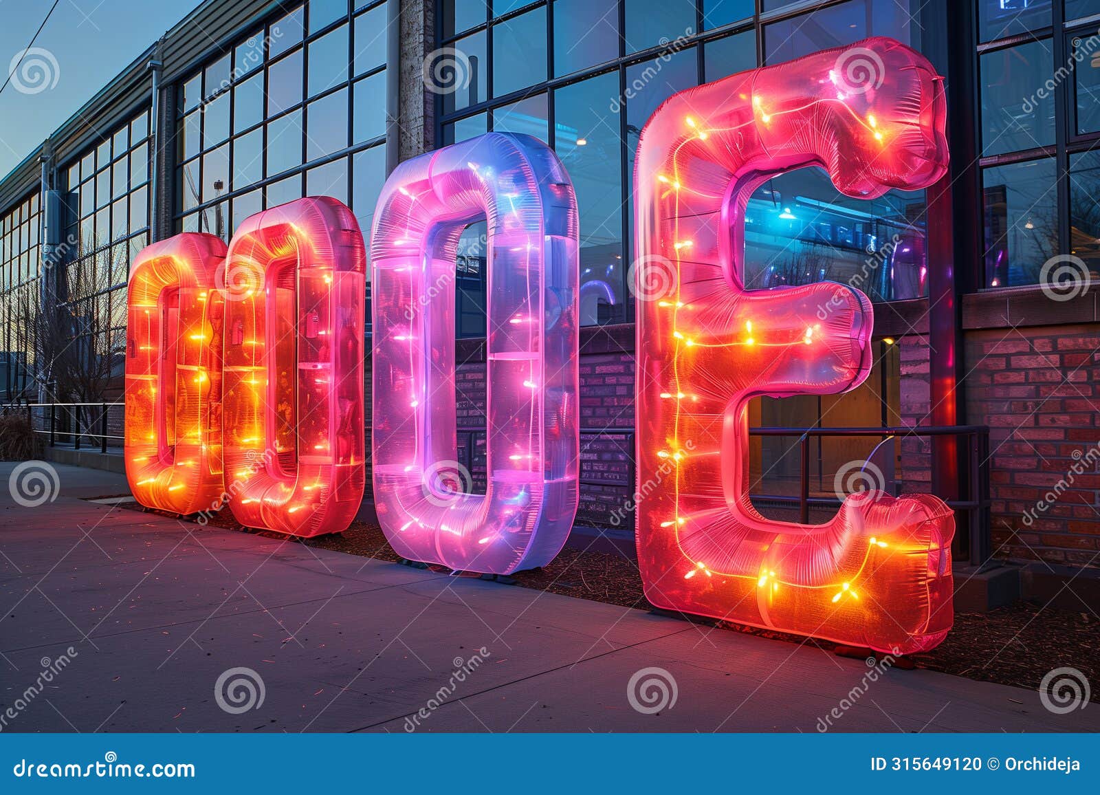 A Giant Neon Sign Brightly Illuminates the Side of a Building Stock ...