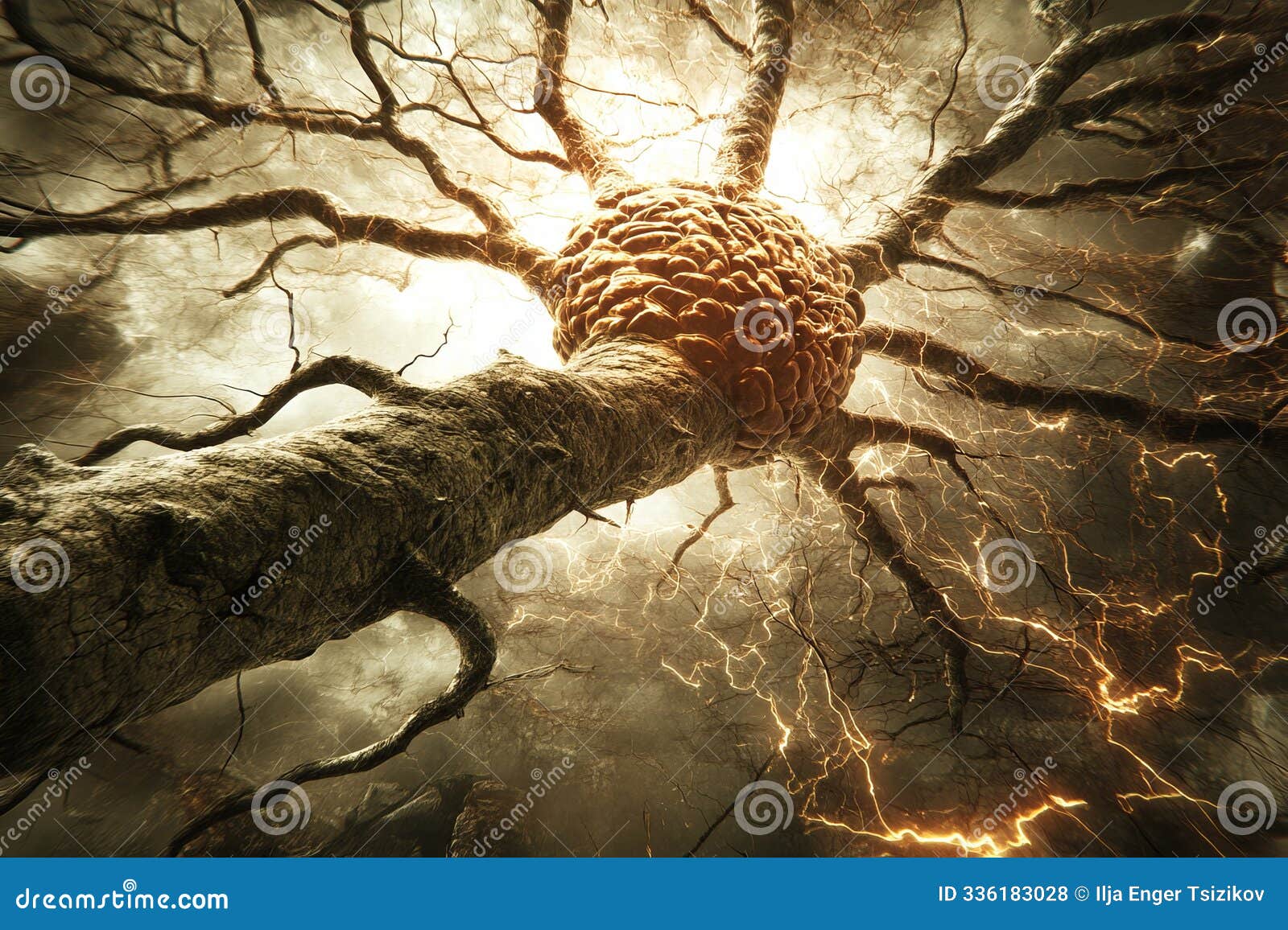 Giant Neuron with Lightning, Concept of Neural Network, Brain Activity ...