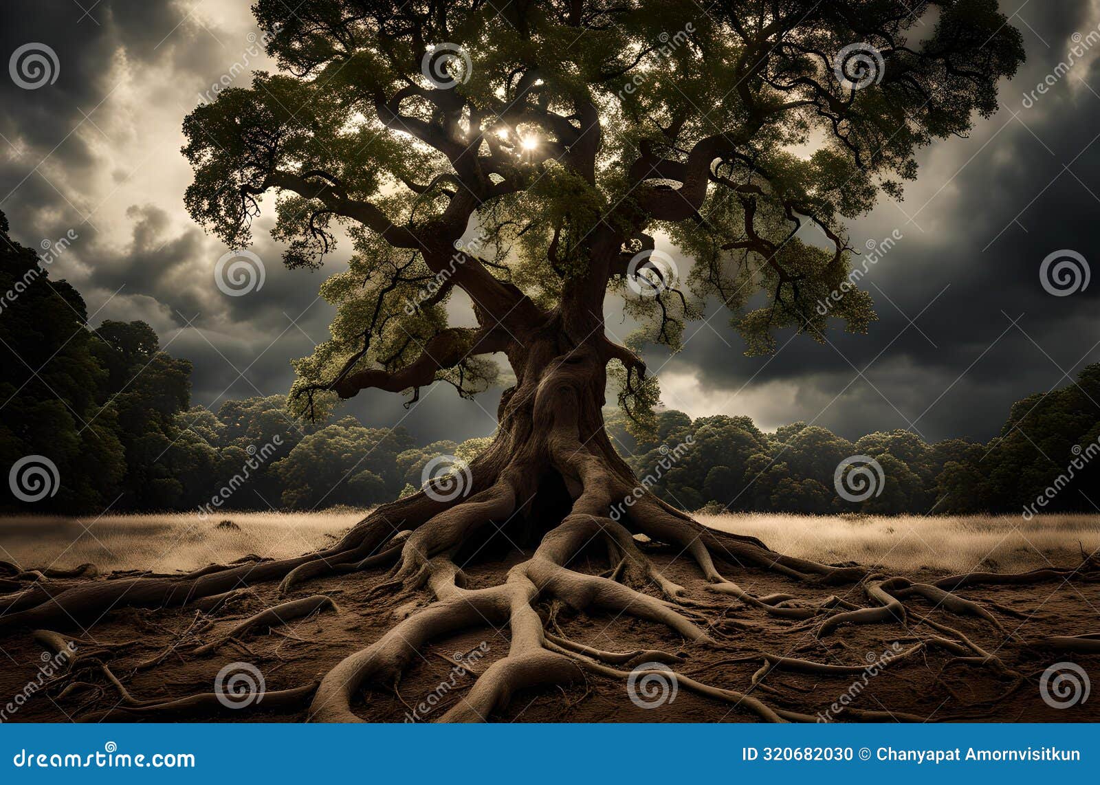 A giant oak tree stock illustration. Illustration of nature - 320682030