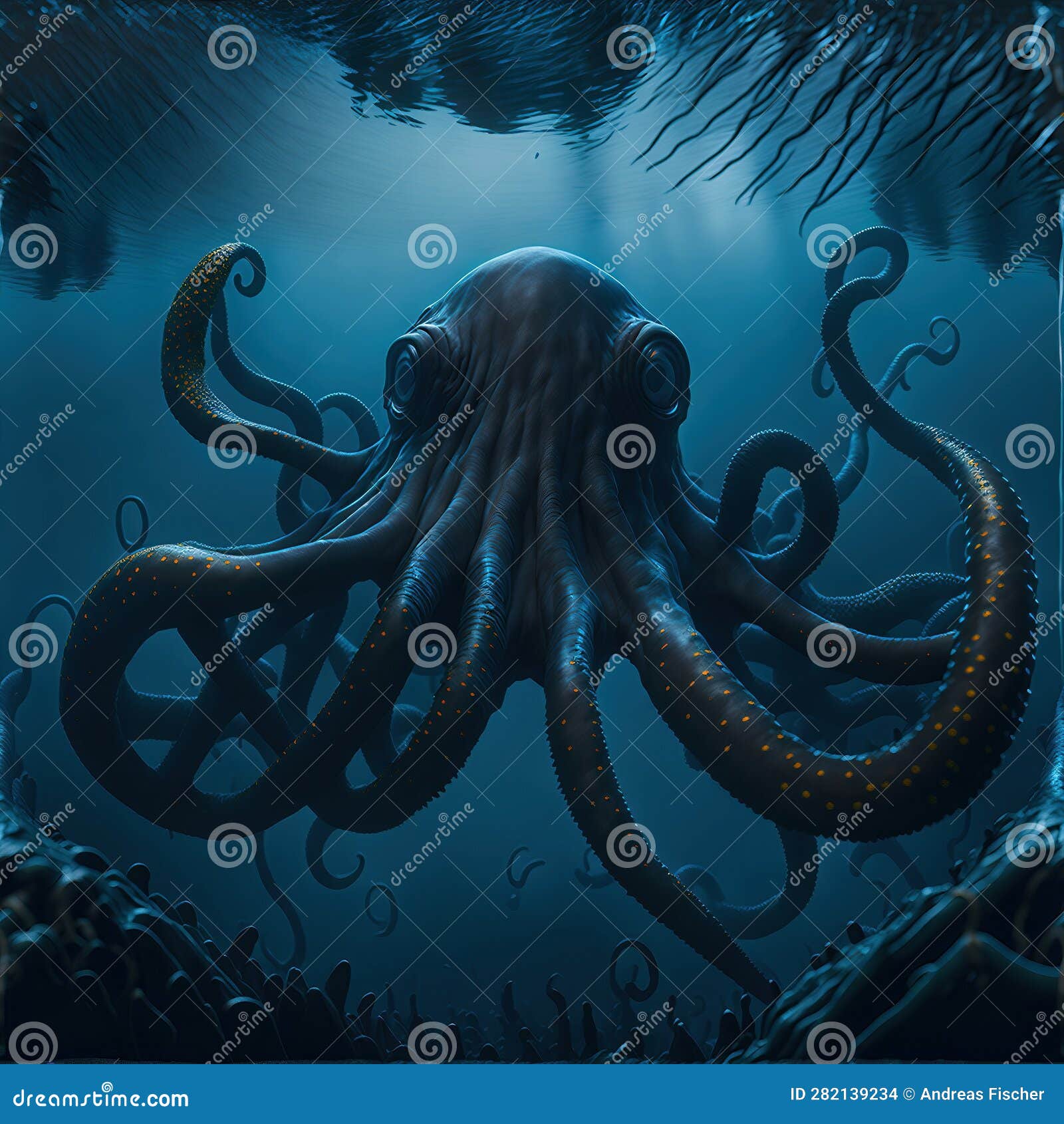 Giant Octopus in the Depths of the Sea. Stock Illustration ...
