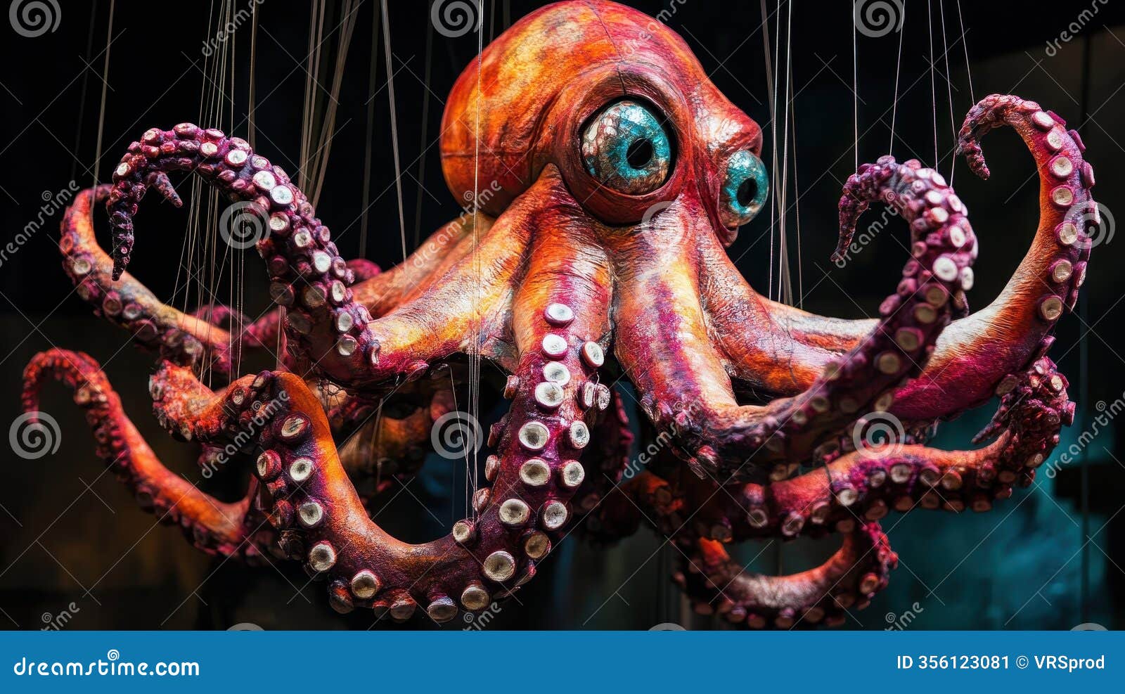 Giant Octopus Puppet Suspended by Strings in Dim Lighting Stock Image ...