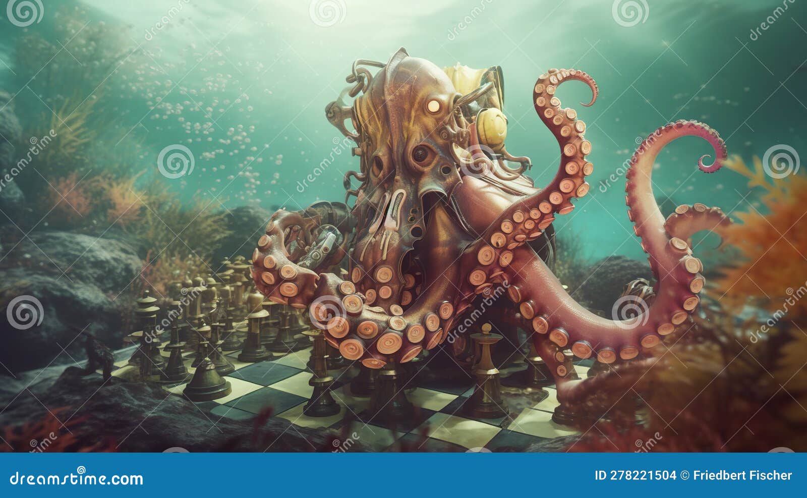 A Giant Octopus Sitting on Top of a Chess Board. Generative AI Image ...