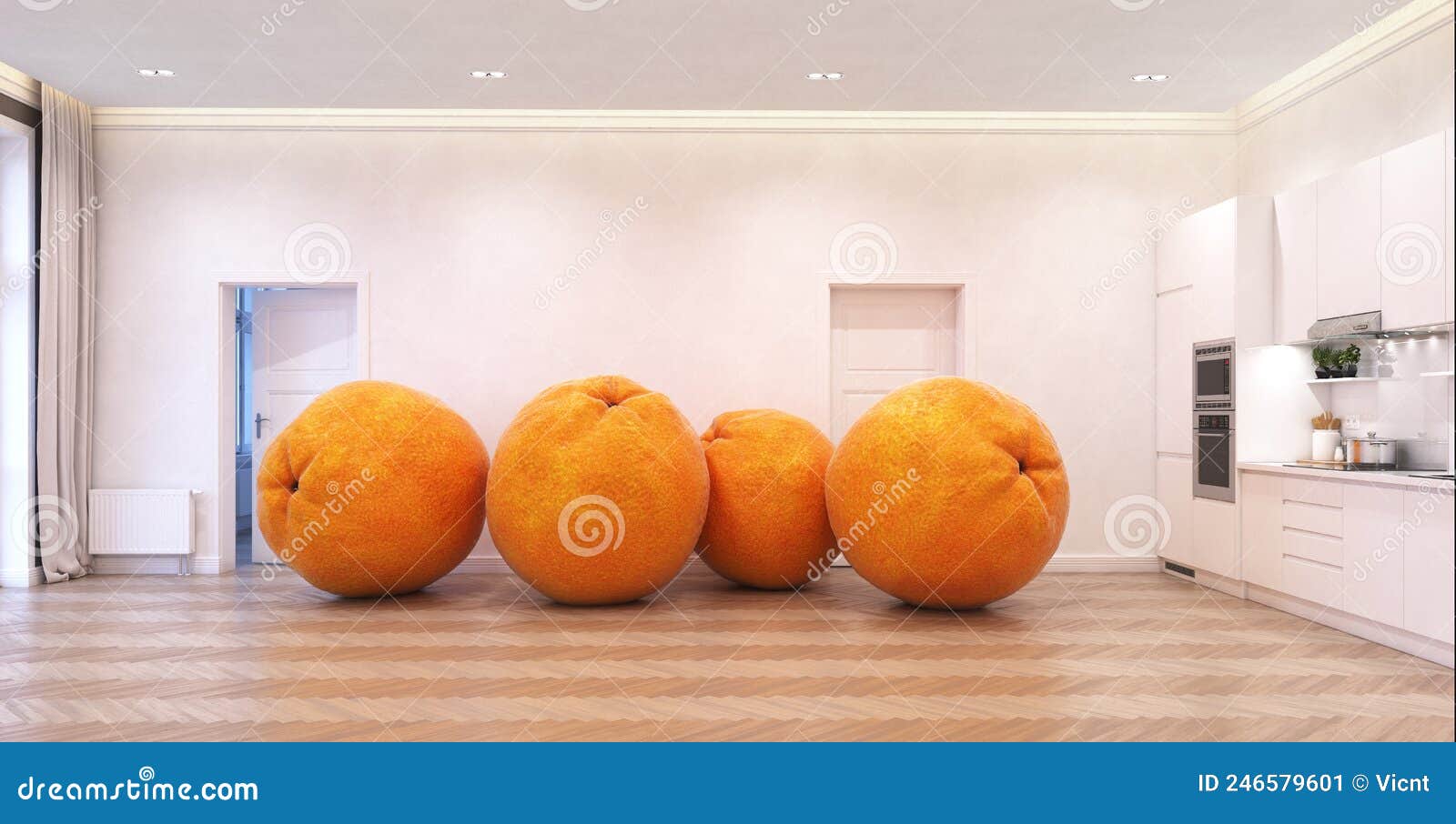 Giant oranges in the room stock image. Image of room - 246579601