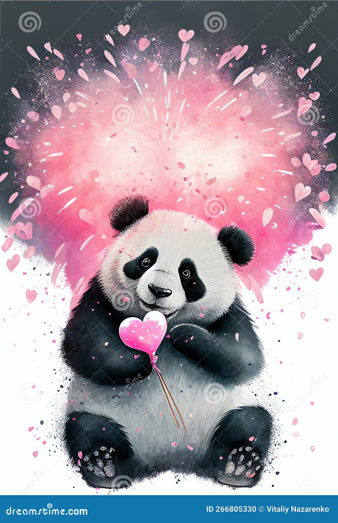 Giant Panda in a Firework of Hearts. AI Generated Stock Illustration ...