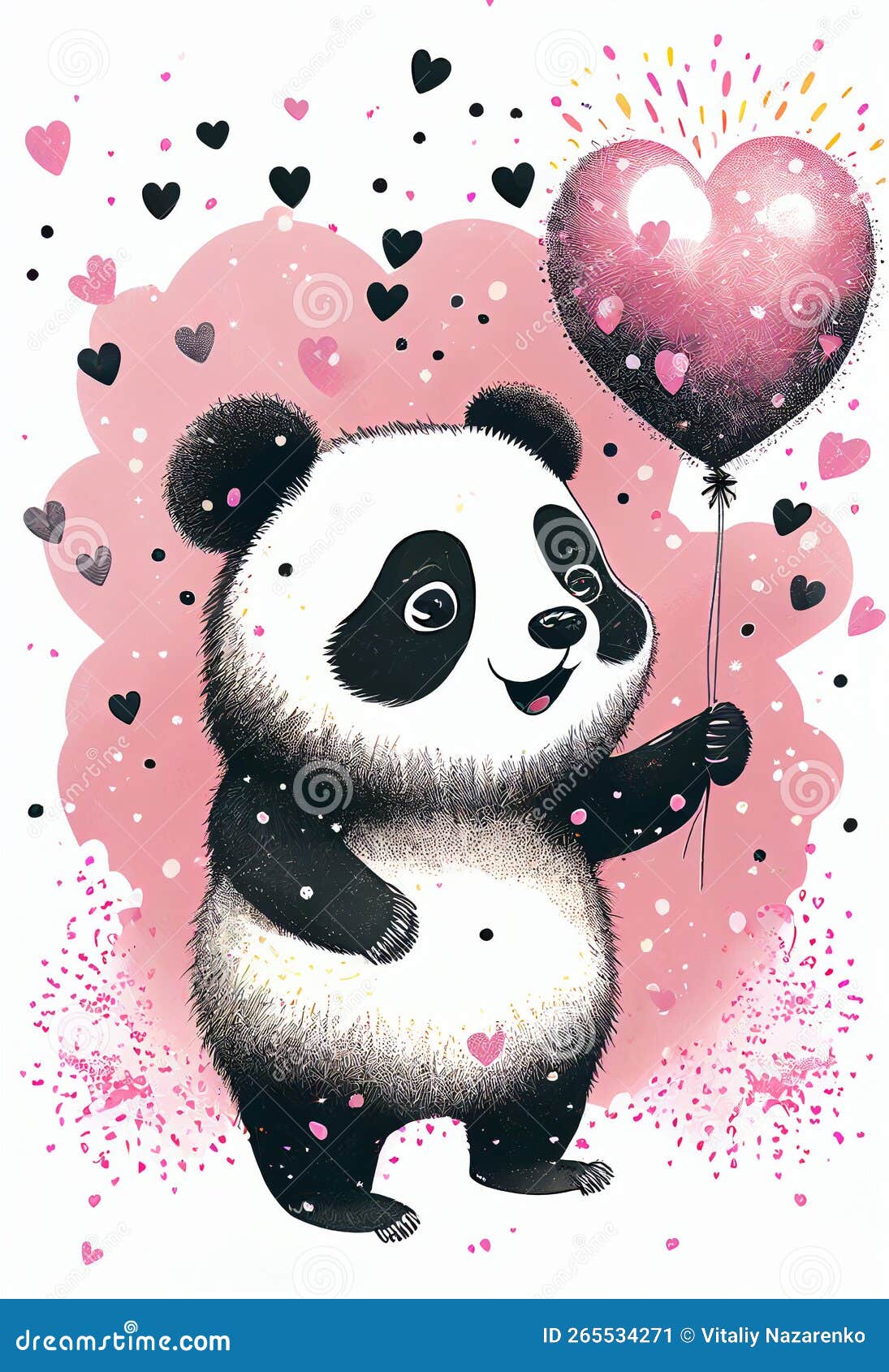 Giant Panda in a Firework of Hearts. AI Generated Stock Illustration ...
