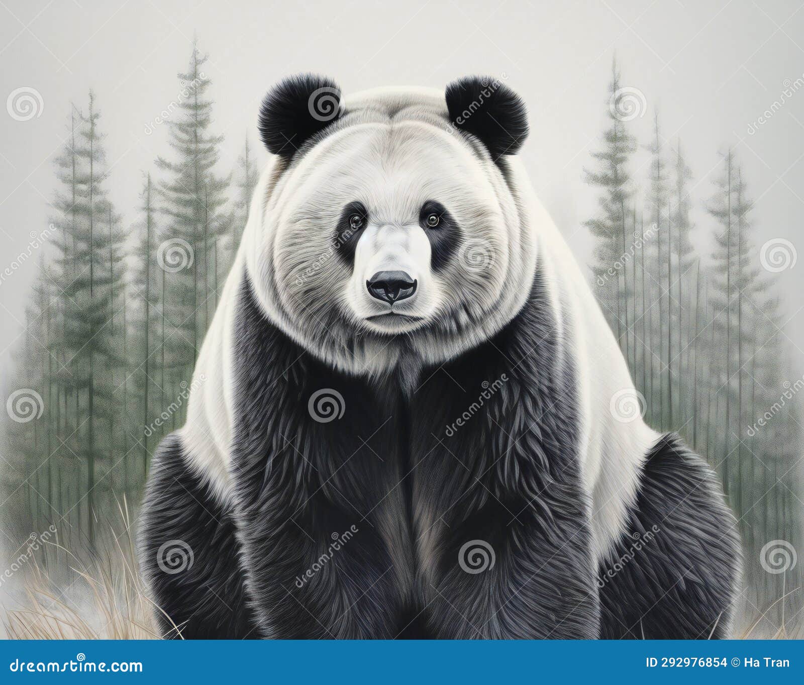 Giant panda in the forest, stock illustration. Illustration of white ...