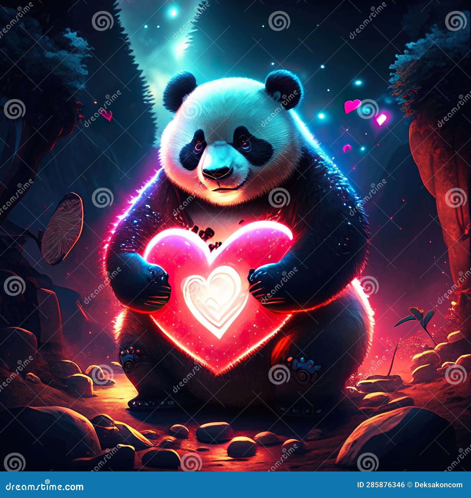 Giant Panda Hugging Heart Panda Holding A Heart In His Hands 3d